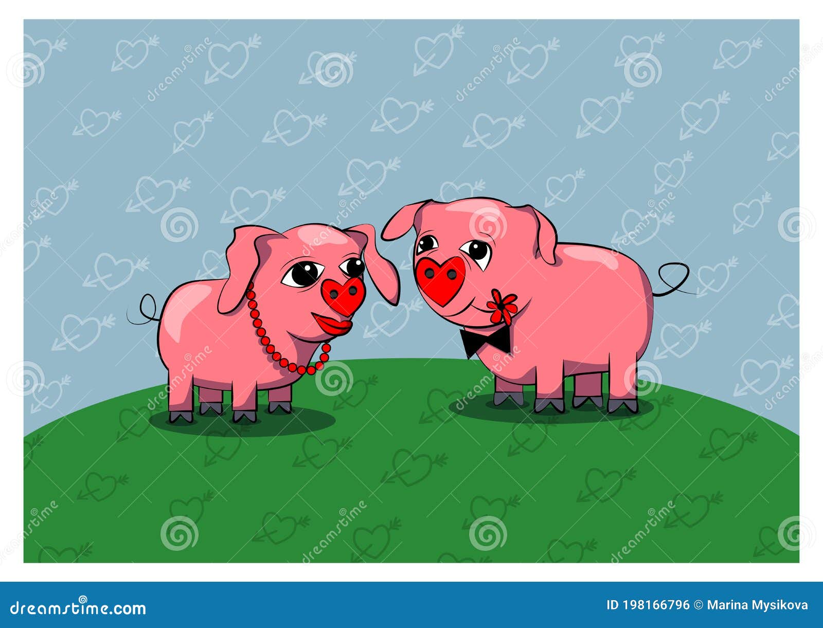 Love Between Two Pigs Cartoon Vector | CartoonDealer.com #32081249