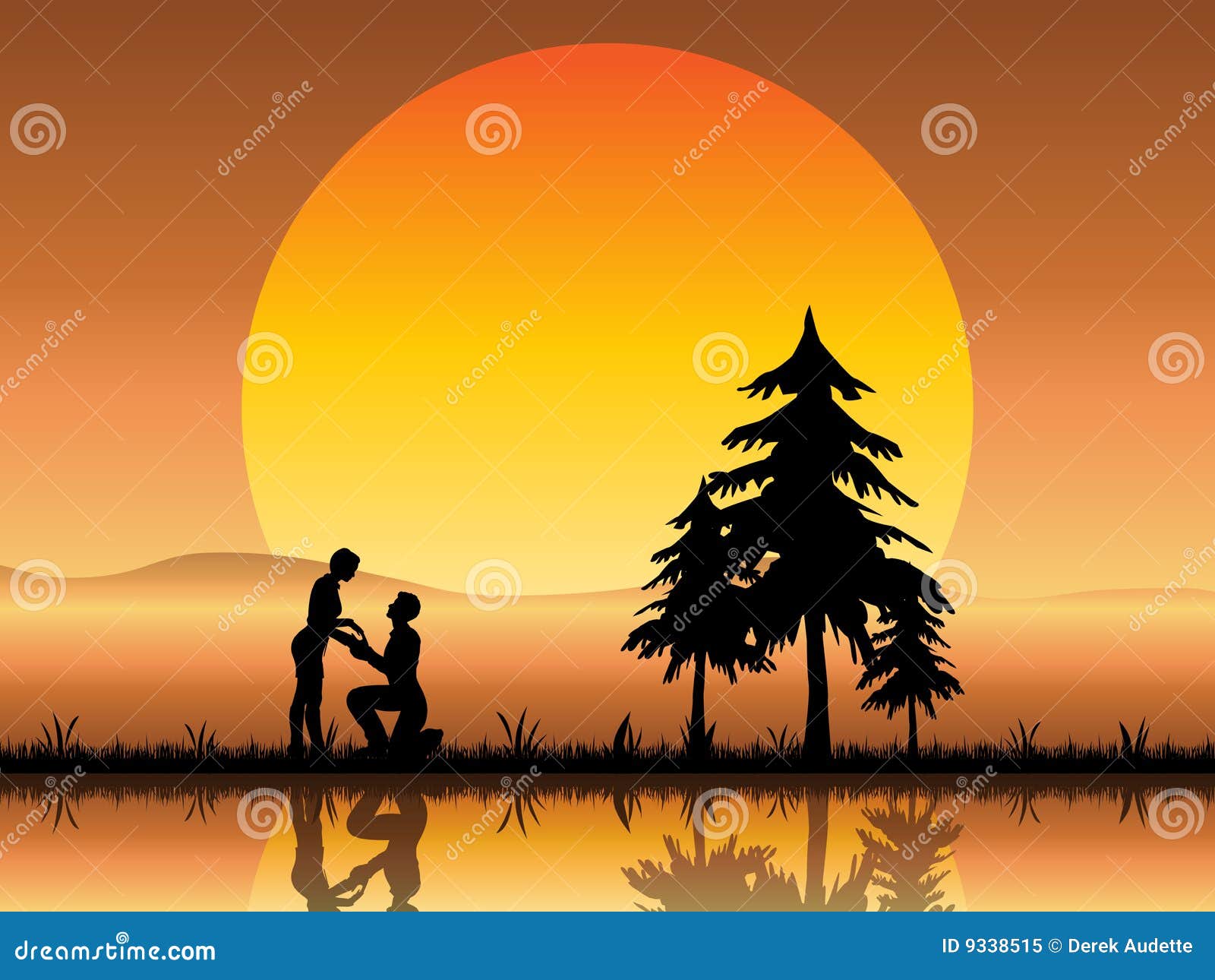Lovers Proposal Beneath a Sunset Stock Illustration - Illustration of ...