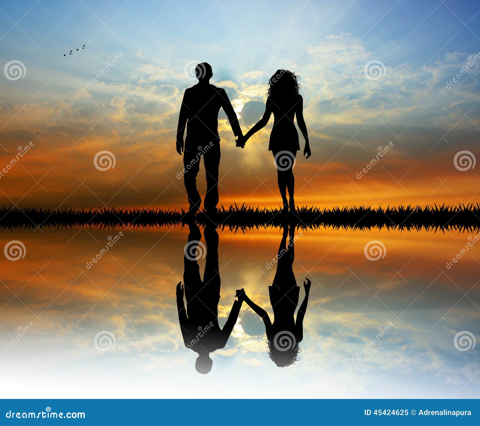Lovers Silhouette at Sunset Stock Illustration - Illustration of ...
