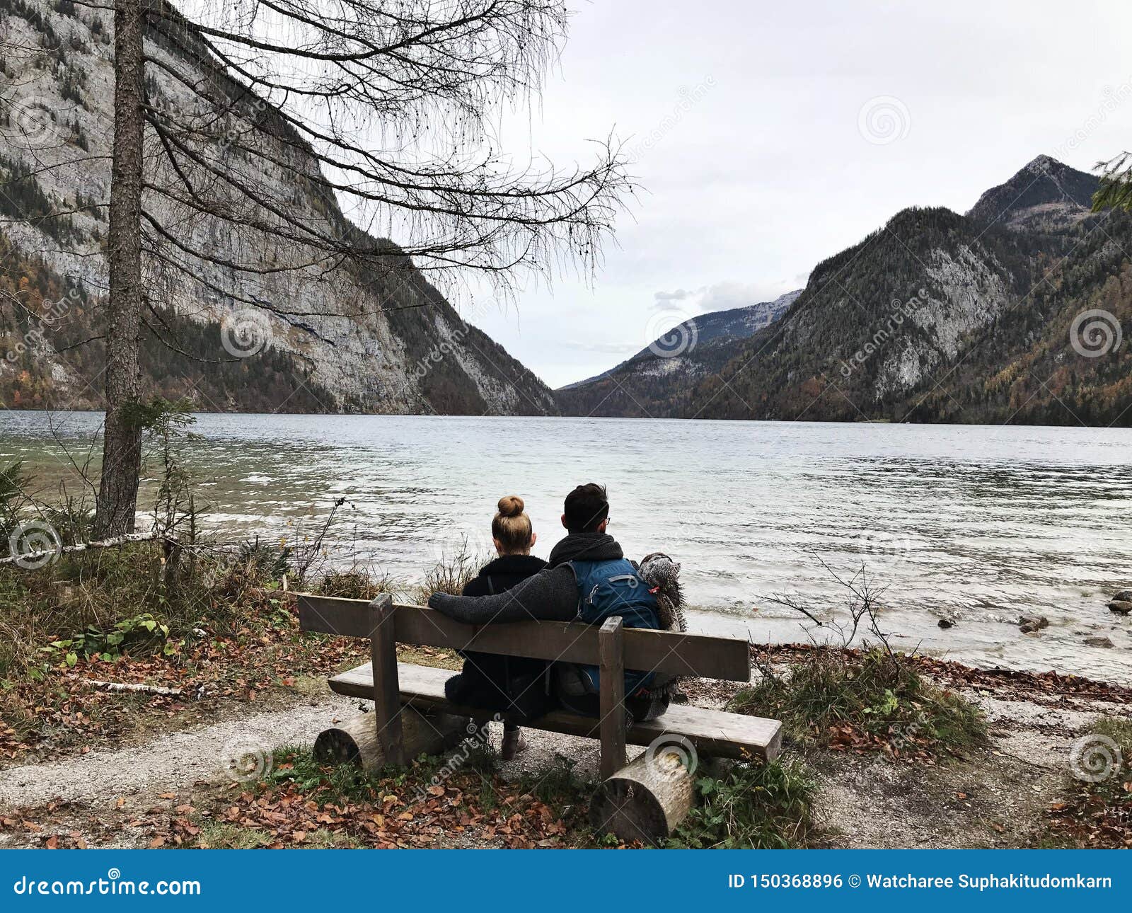Lovers Sitting on the Bench at Lake Konigsee, Germany. Editorial Photo ...