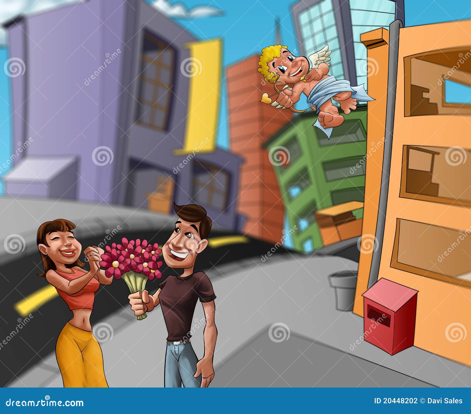Lovers in the street stock illustration. Illustration of female - 20448202