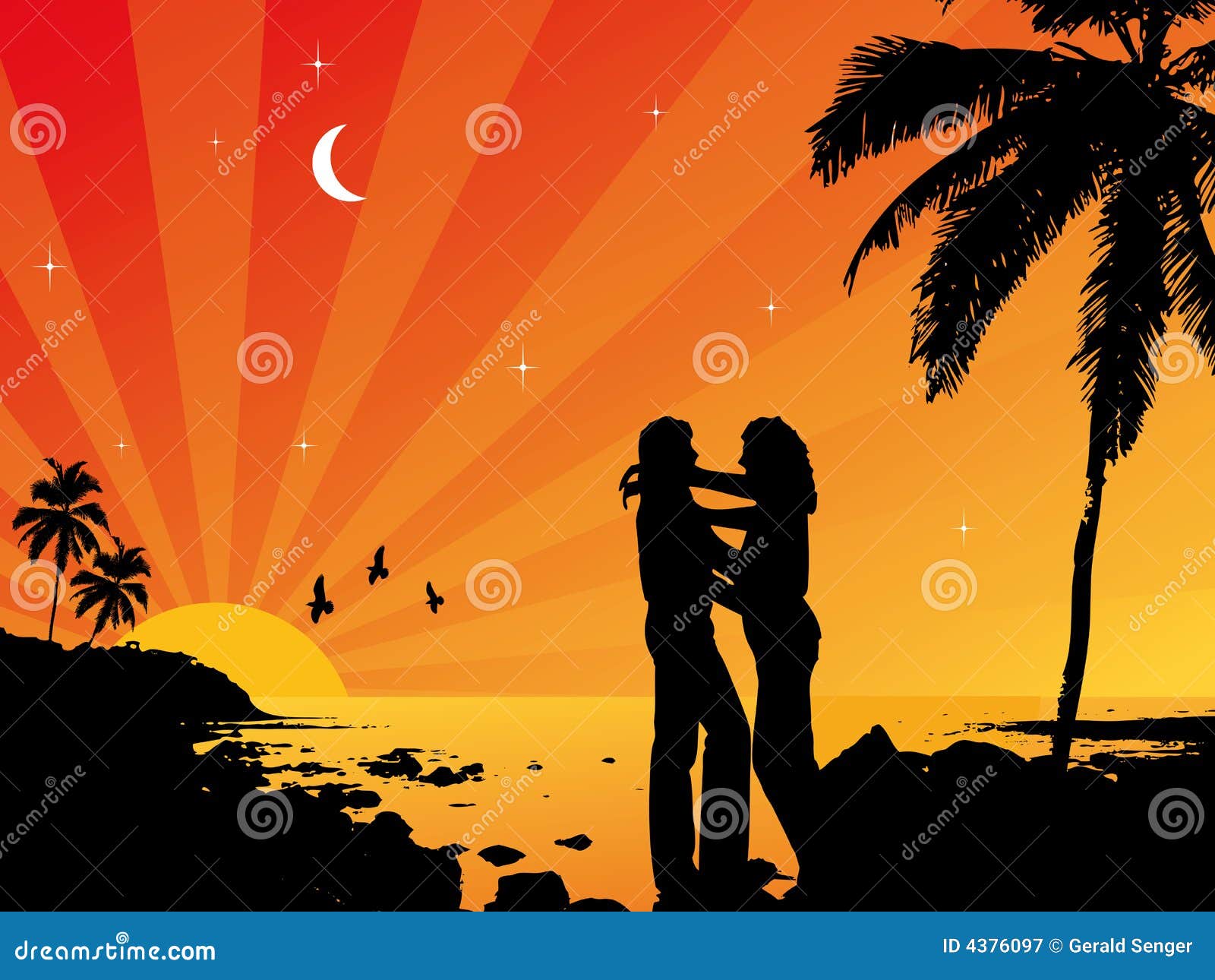 Lovers in the sunset stock vector. Illustration of leisure - 4376097