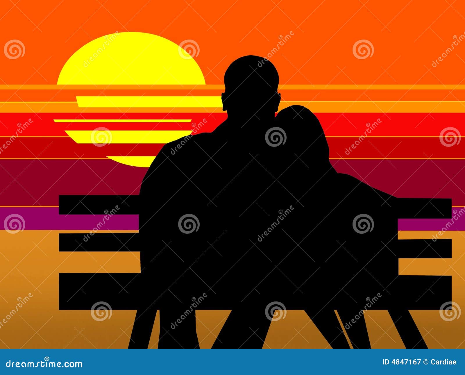 Lovers at sunset stock illustration. Illustration of chair - 4847167