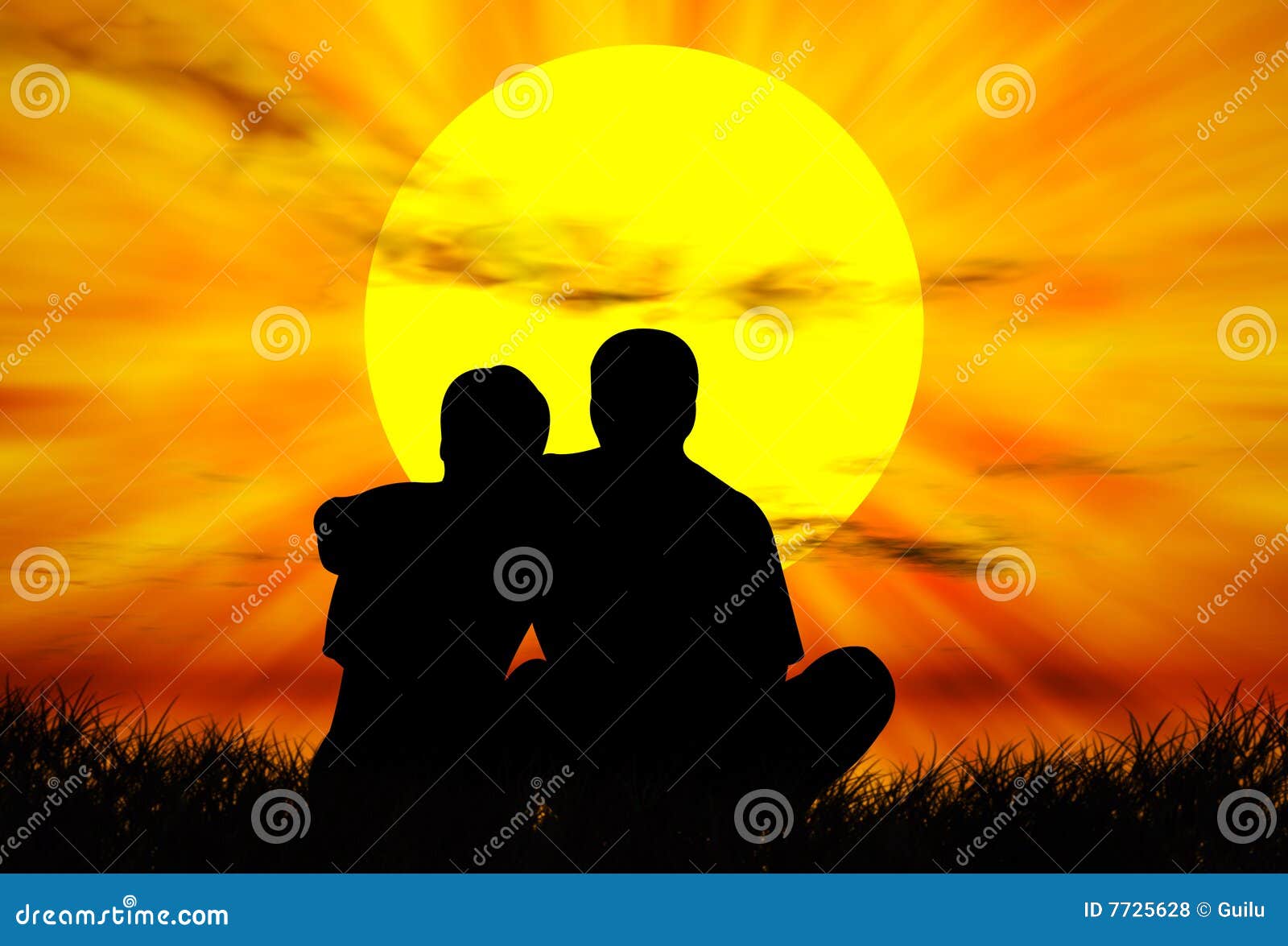 Lovers at sunset stock illustration. Illustration of flames - 7725628