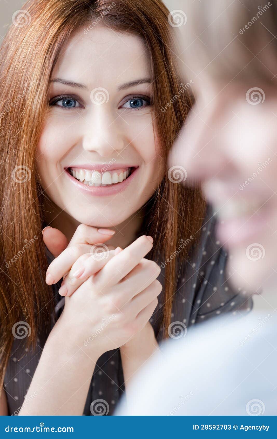 Lovers Talk at the Restaurant Stock Image - Image of brunette, glad ...