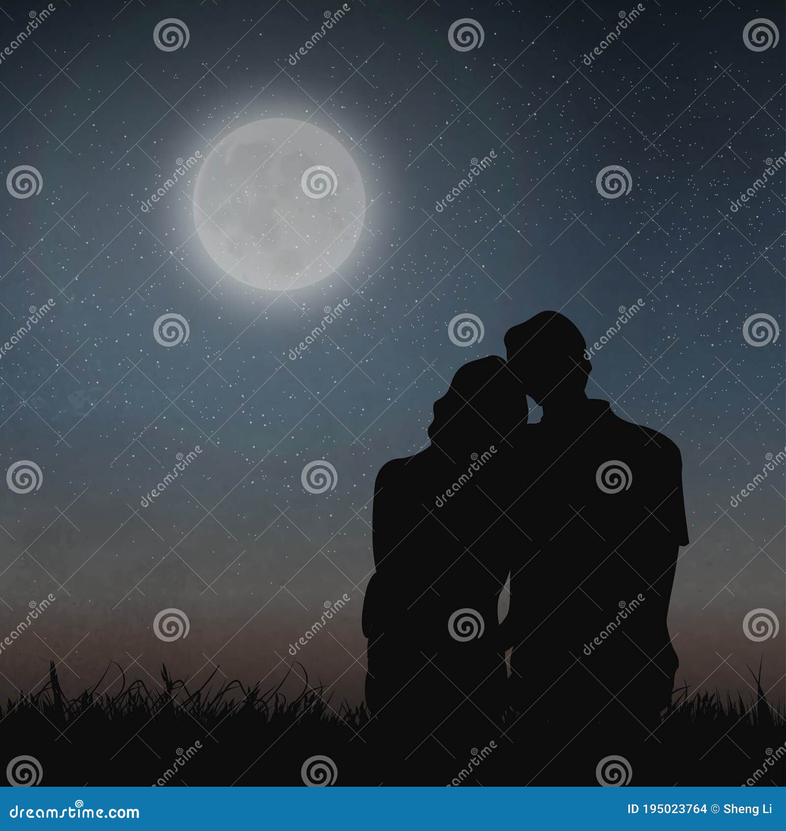 Lovers Under the Moonlight, Hug Stock Vector - Illustration of lover ...