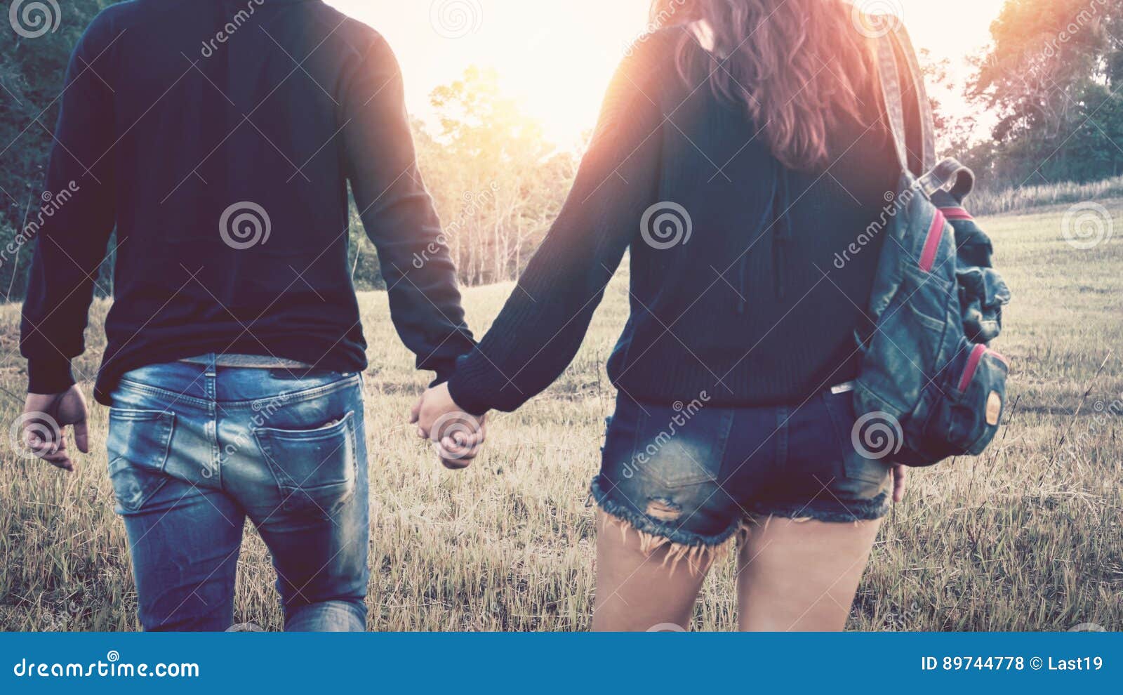 Lovers Walk Hand in Hand on Romantic Evening Sun, Romantic Atmosphere ...