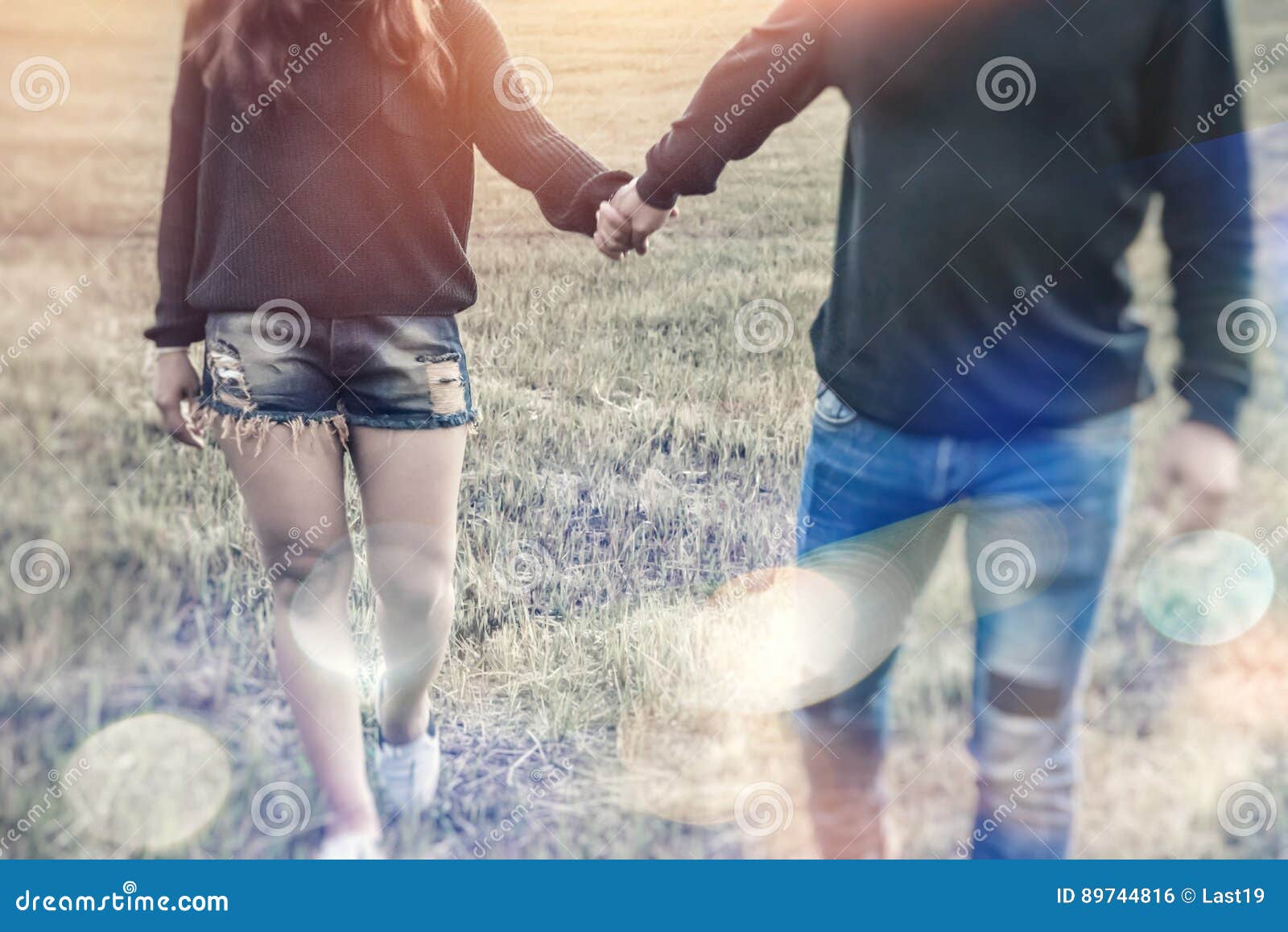 Lovers Walk Hand in Hand on Romantic Evening Sun, Romantic Atmosphere ...