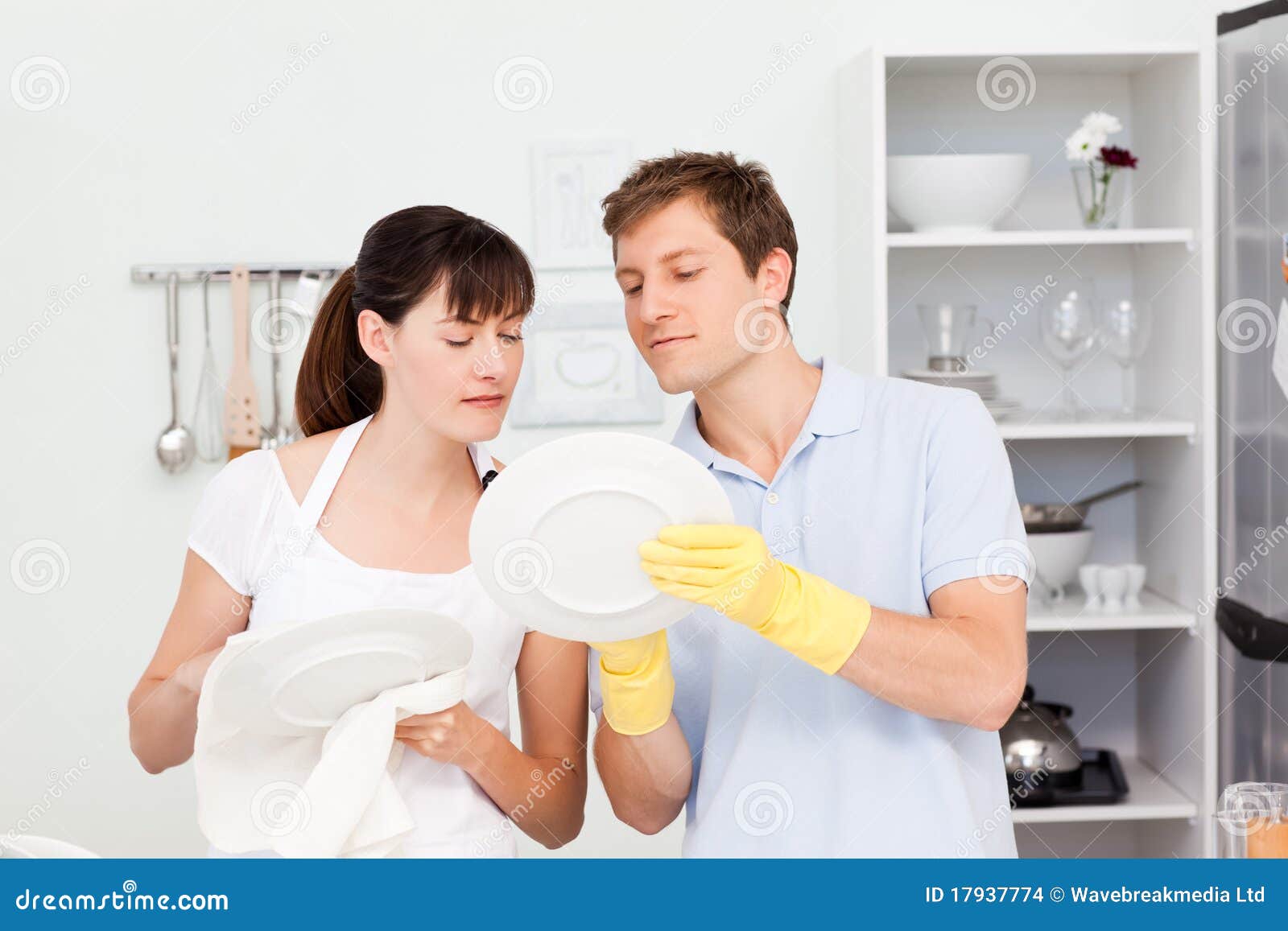 Lovers Washing Dishes Together Stock Photo - Image of chores, adult ...