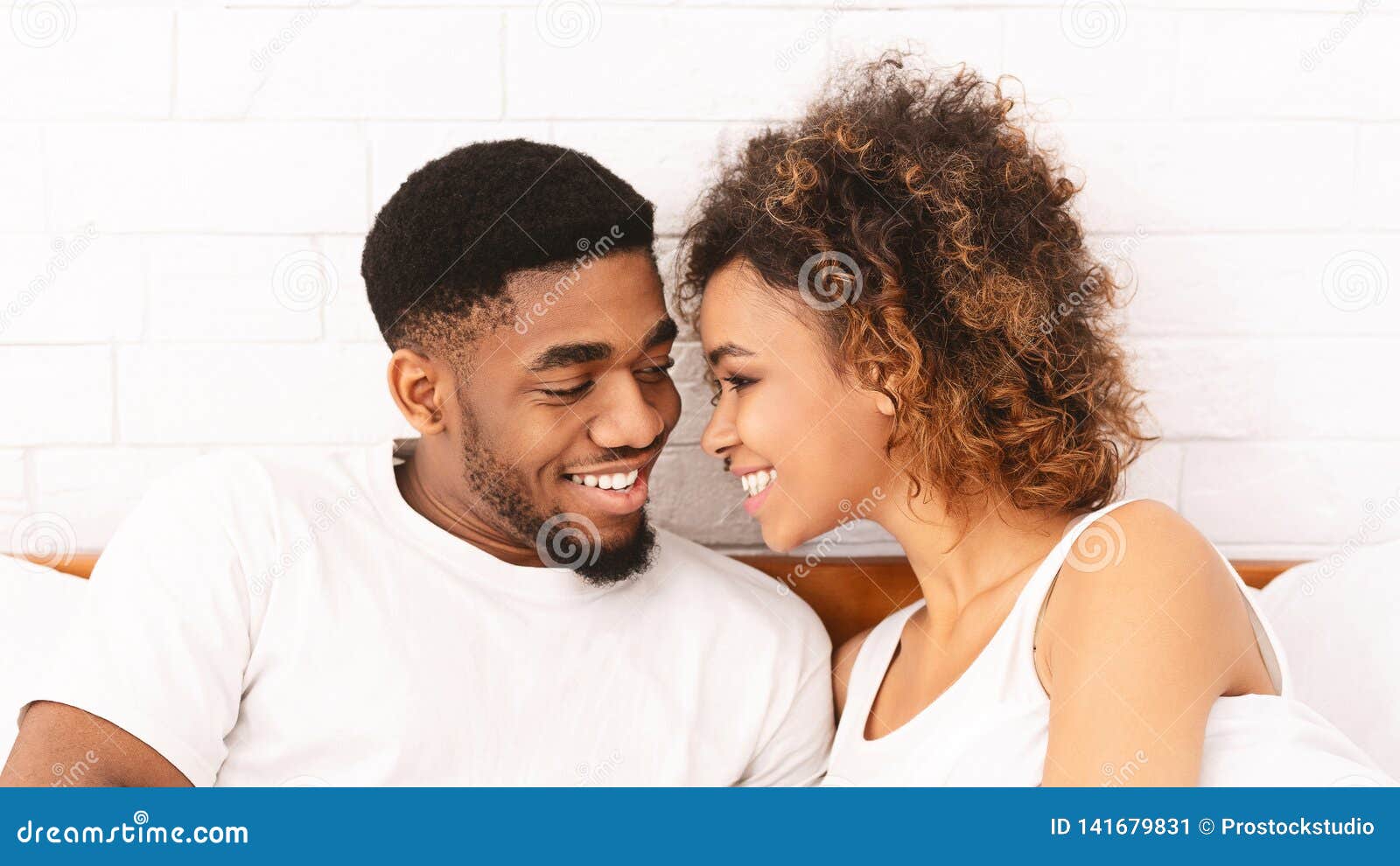 Loving Black Couple Relaxing In Bed At Home Stock Image Image Of Gentle Intimate 141679831
