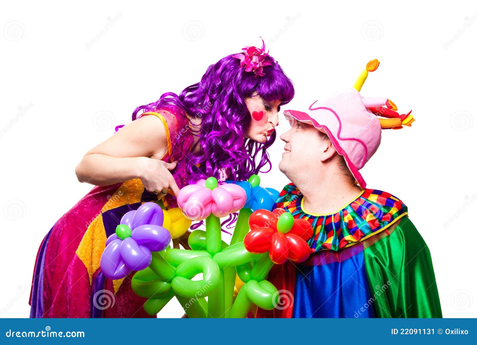 Loving Clowns with Colorful Flowers Stock Image - Image of clowns ...