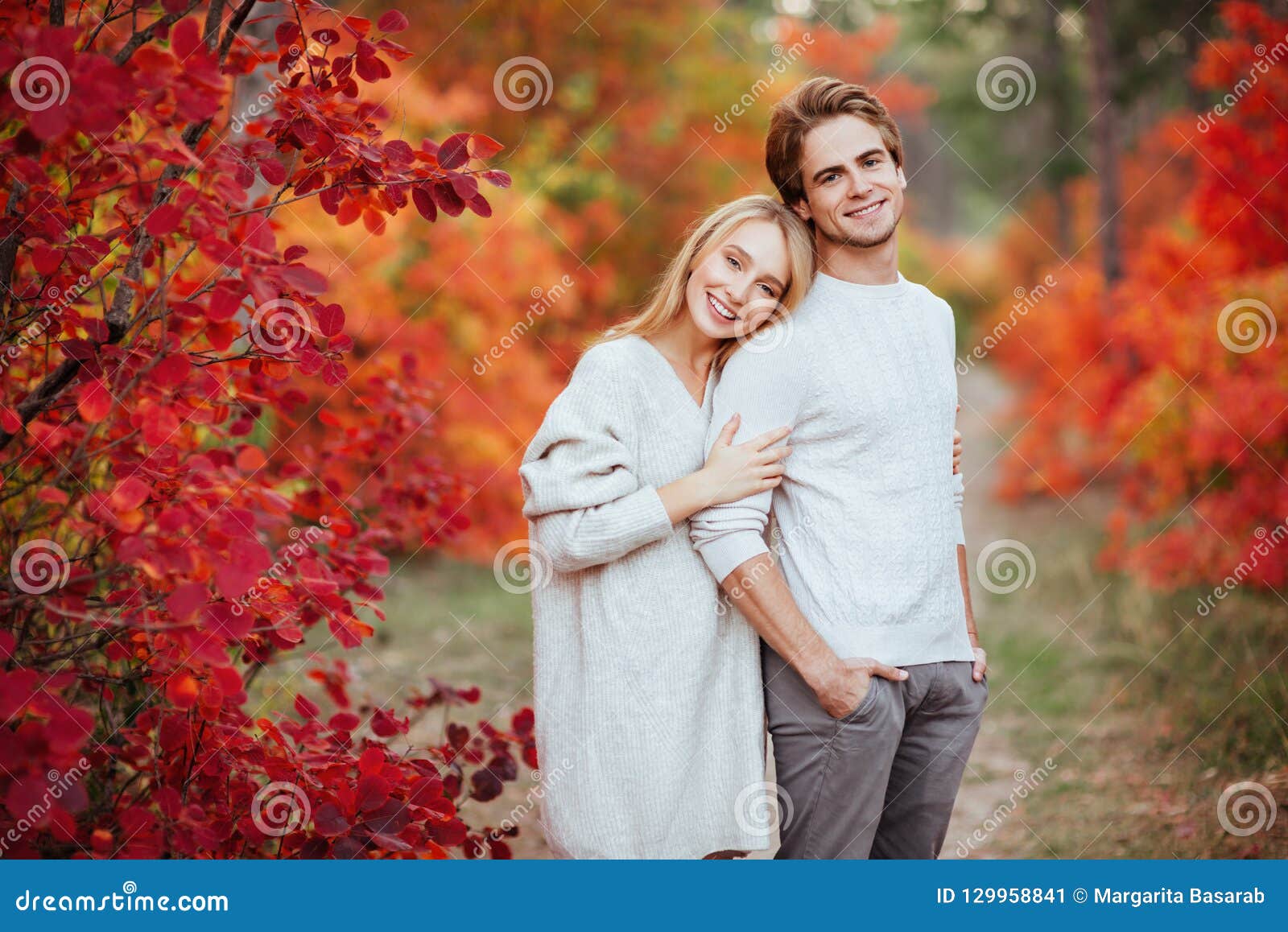 Loving Couple in the Autumn Park Stock Image - Image of date, dating ...