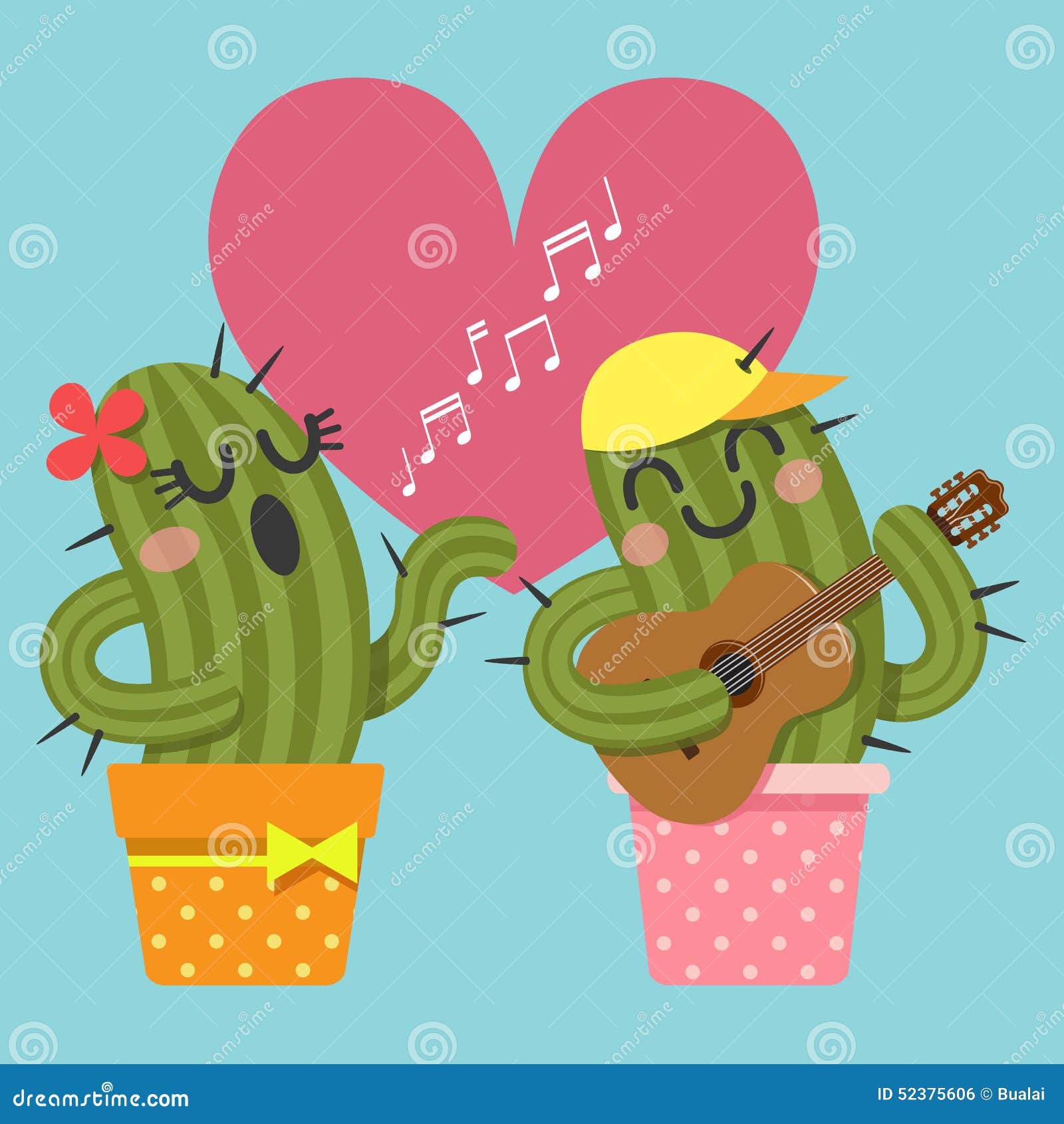 Loving Couple of Cactus Singing and Playing Guitar Stock Vector ...