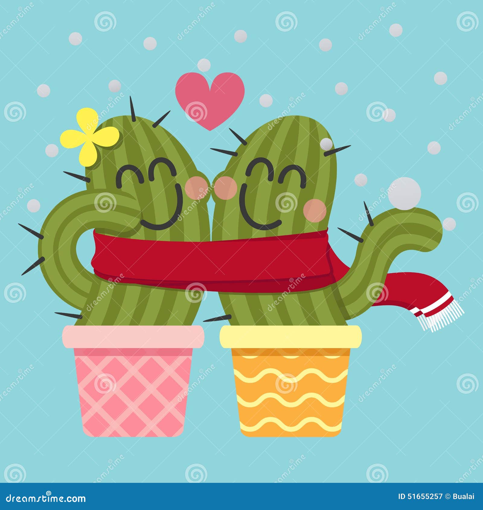 Loving Couple of Cactus in the Snow Stock Vector - Illustration of ...