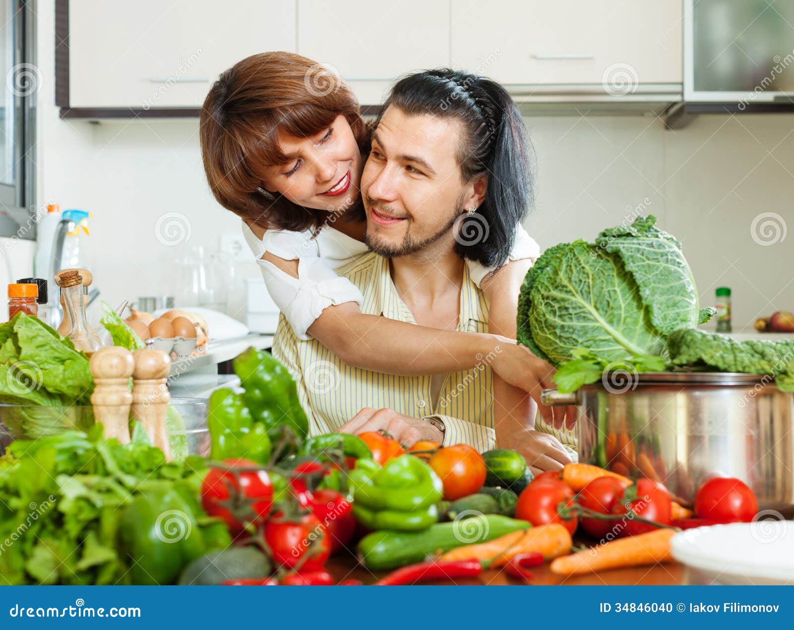 Loving Couple Cooking Vegetables Stock Photo - Image of home, domestic ...