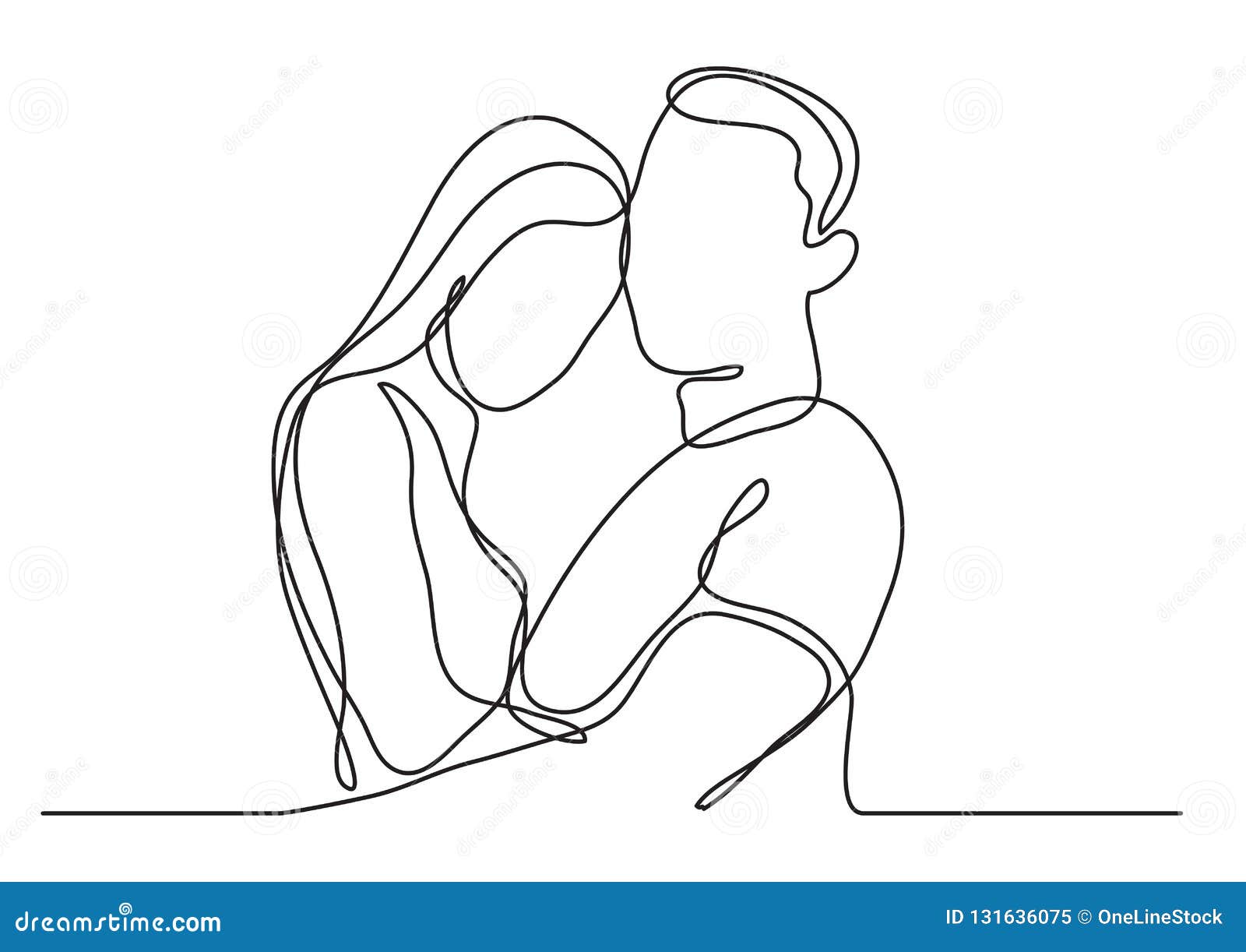 Loving Couple Embracing - Continuous Line Drawing Cartoon Vector ...