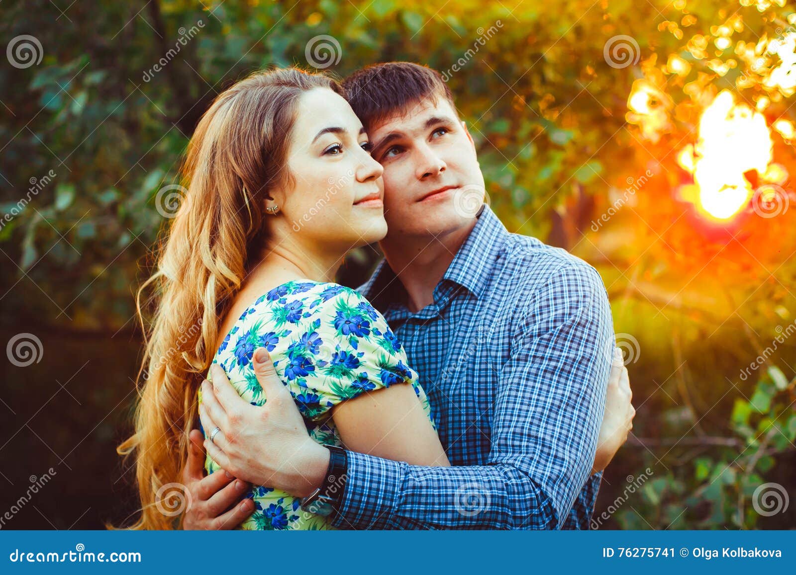 Loving Couple Embracing Sitting In The Woods Stock Image Image Of