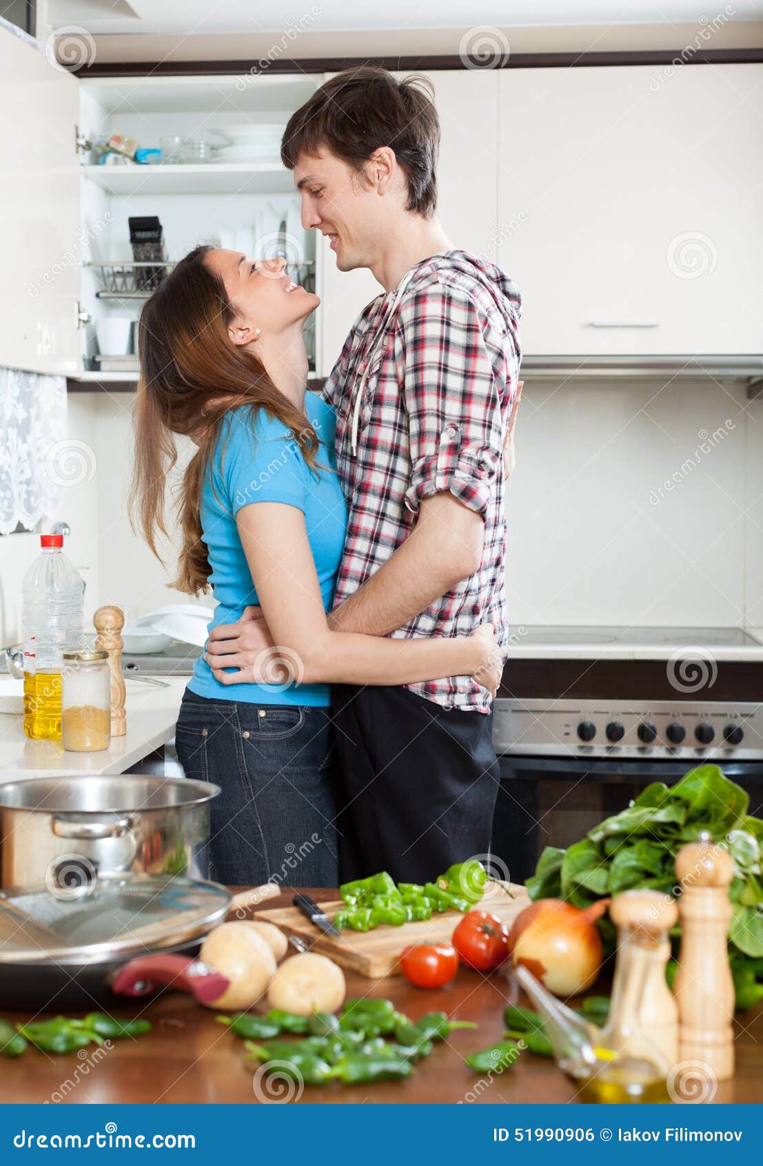 Loving Couple Flirting in Kitchen Stock Photo - Image of active, flirt ...