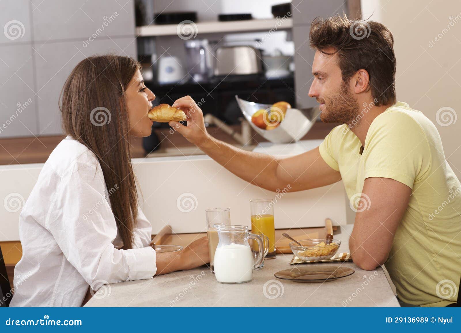 Loving Couple Having Breakfast Together Stock Image - Image of american ...