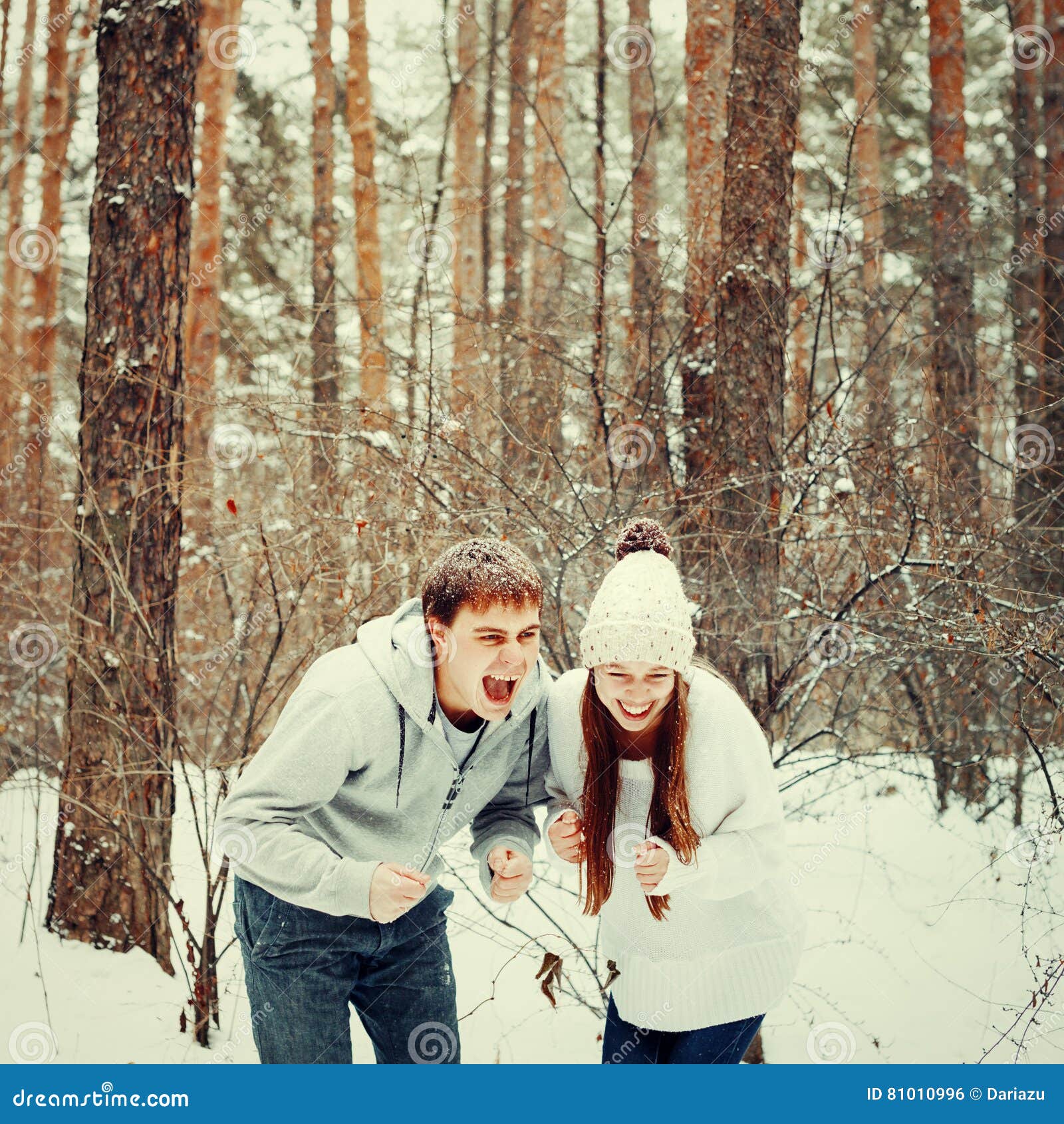 Loving Couple Having Fun and Laughing in Winter Stock Photo - Image of ...
