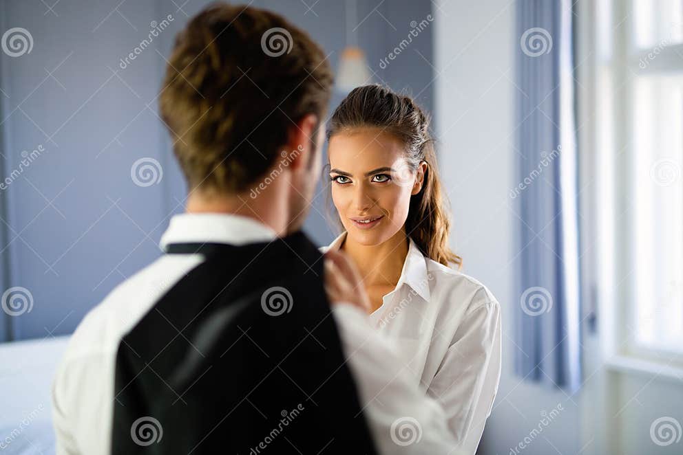 Loving Couple Having Intimate Moments In Bedroom Stock Image Image Of Sexuality Beautiful