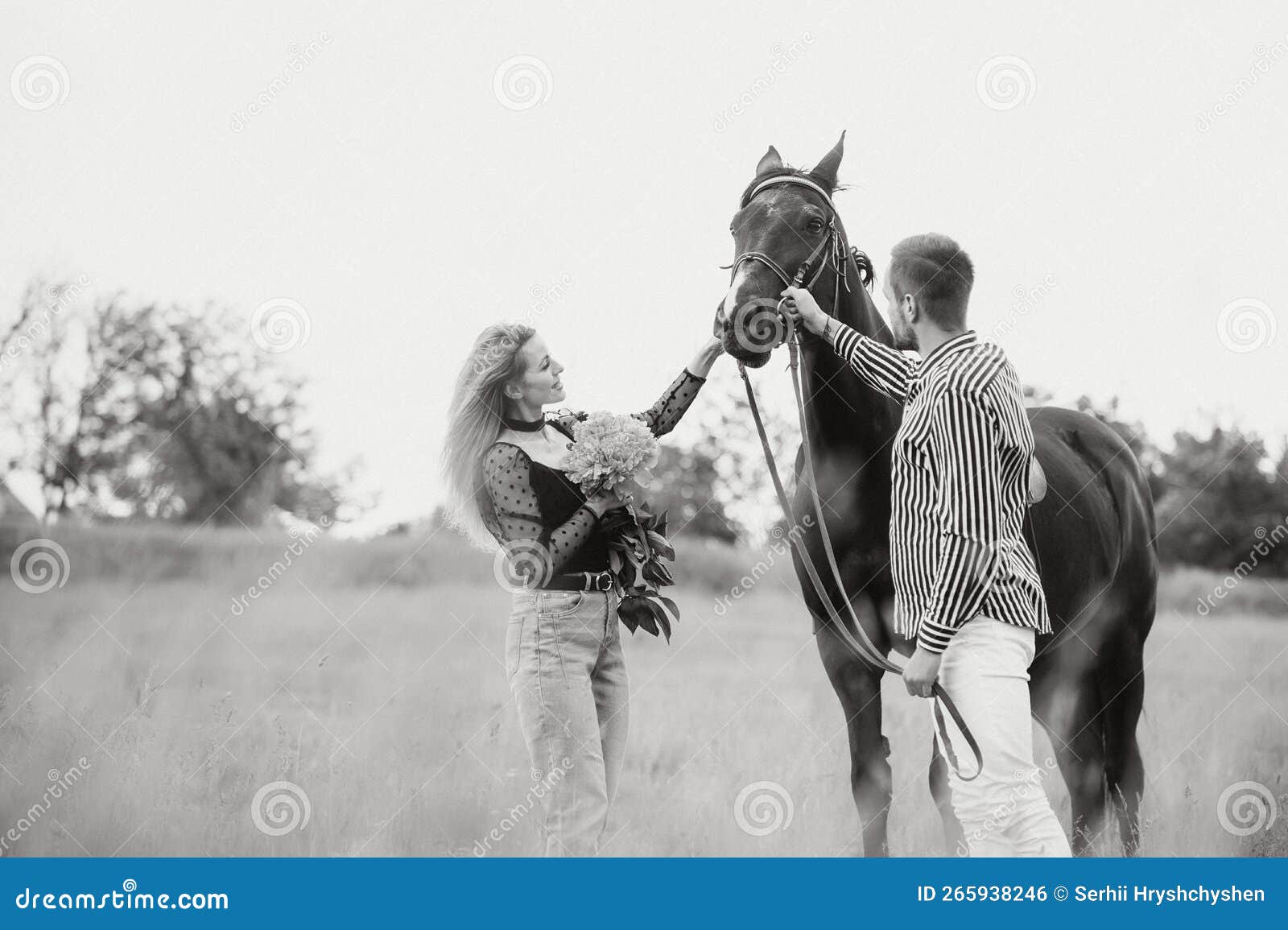 Loving Couple with Horse on Ranch Stock Photo - Image of date, together ...
