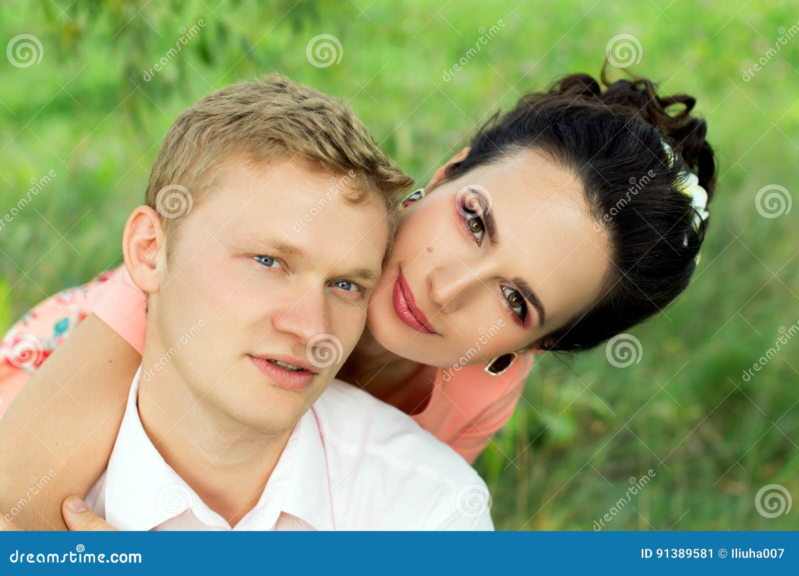 A Loving Couple Hugging in Nature Stock Image - Image of lovers ...
