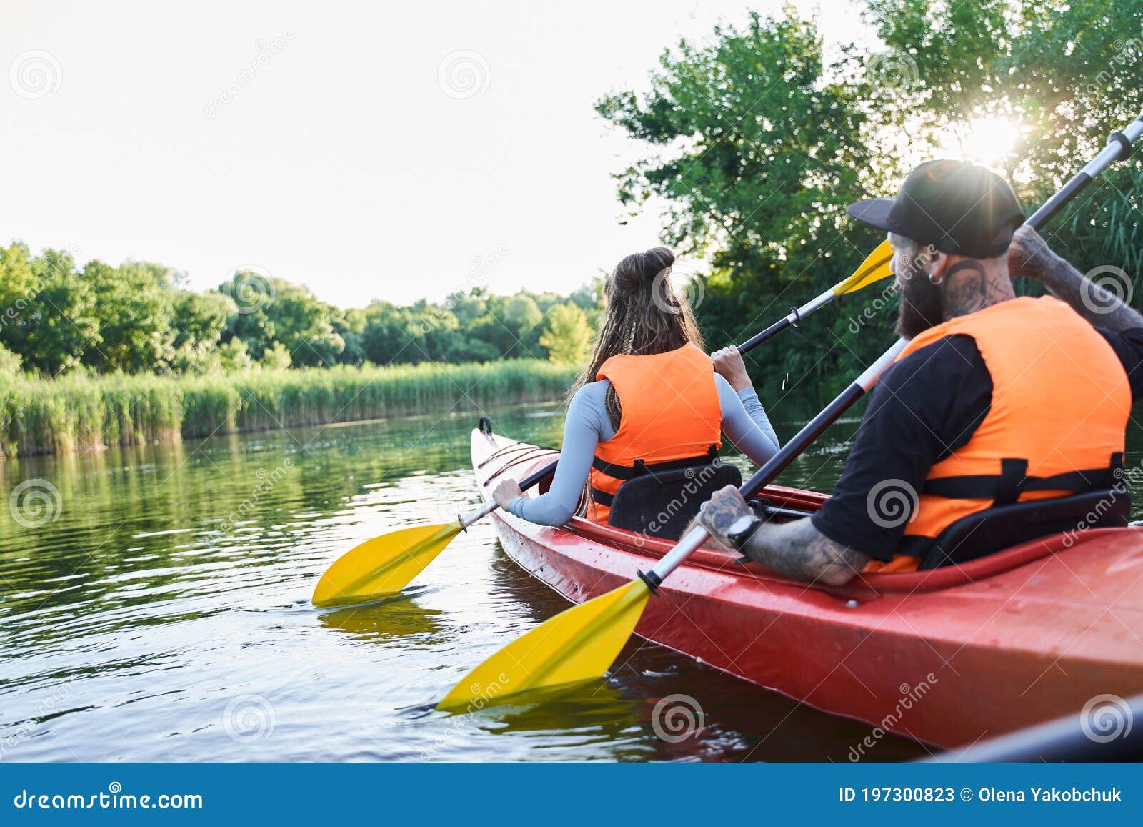 Loving Couple Kayaking on River Stock Image - Image of equipment ...