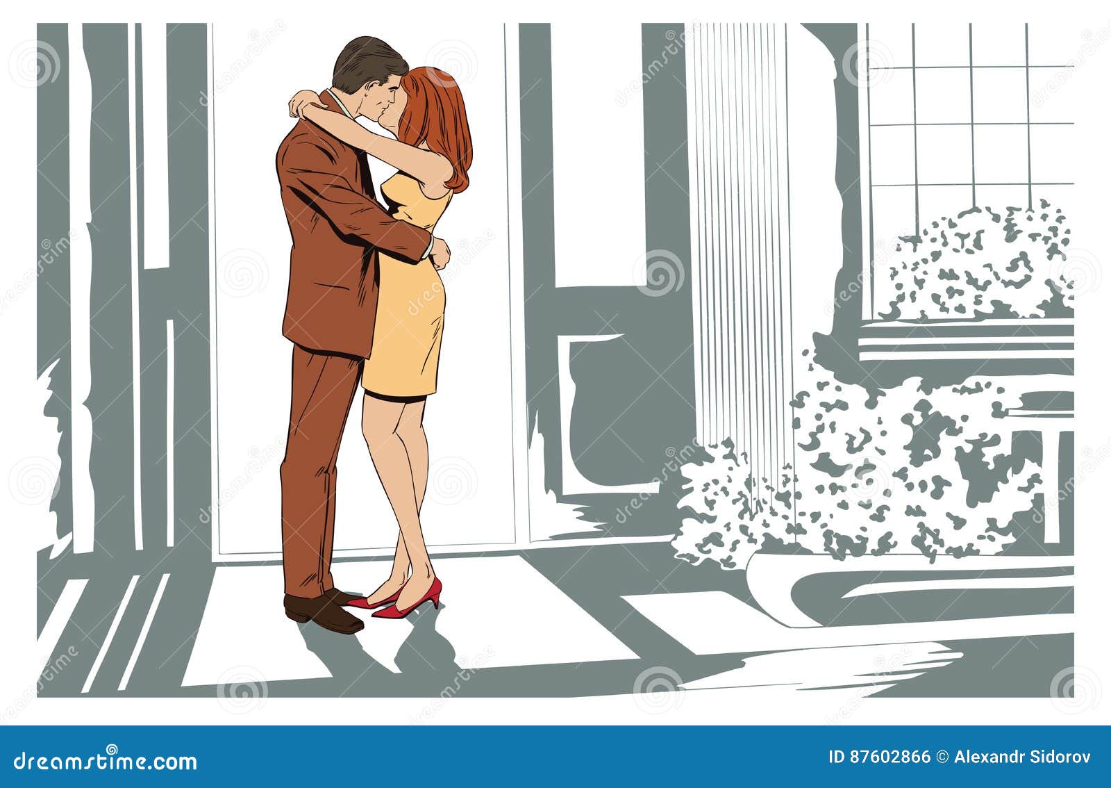 Loving Couple Kissing People In Retro Style Pop Art Stock Vector