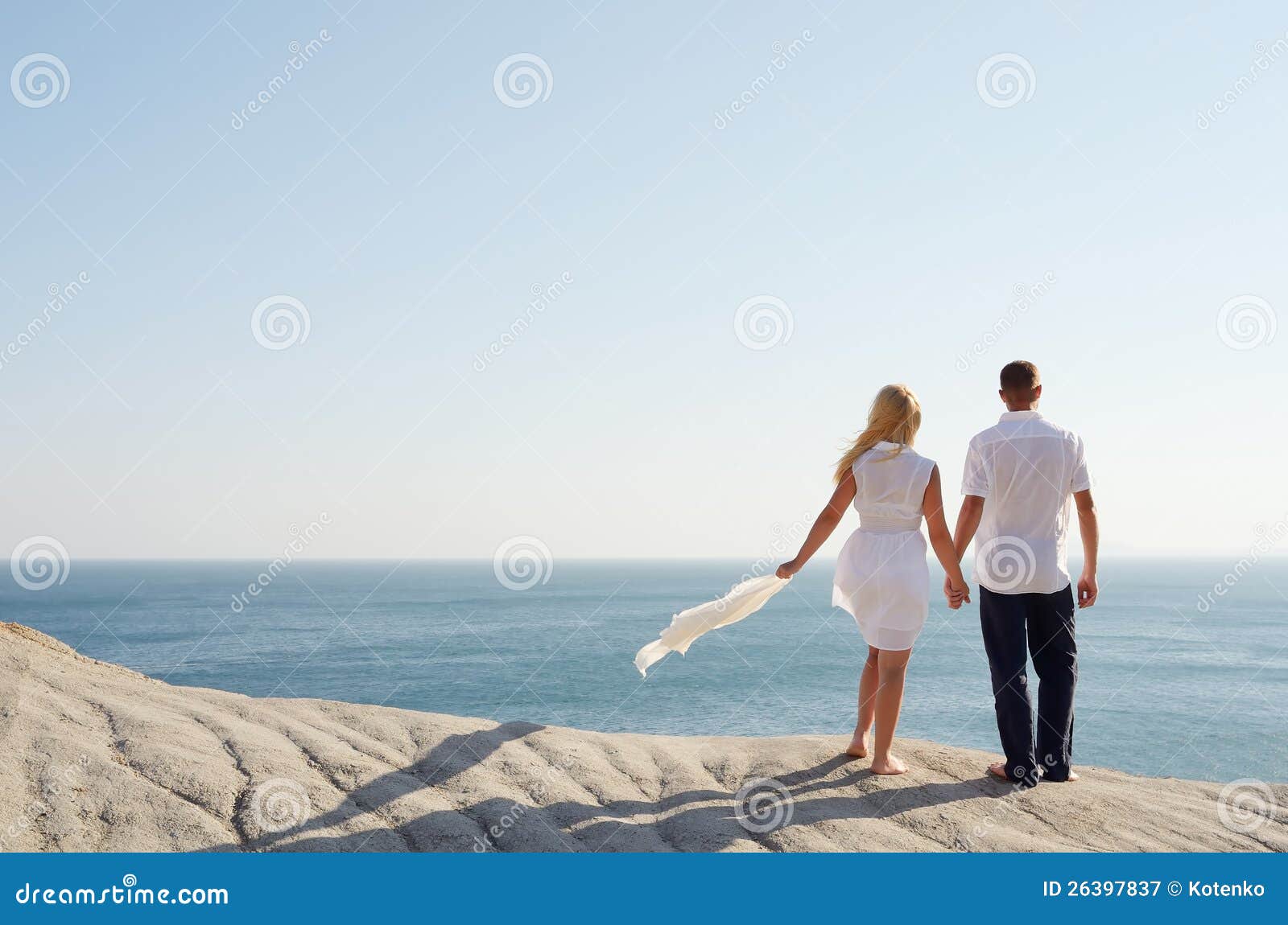 Loving Couple Looking at the Sea Stock Image - Image of embracing ...