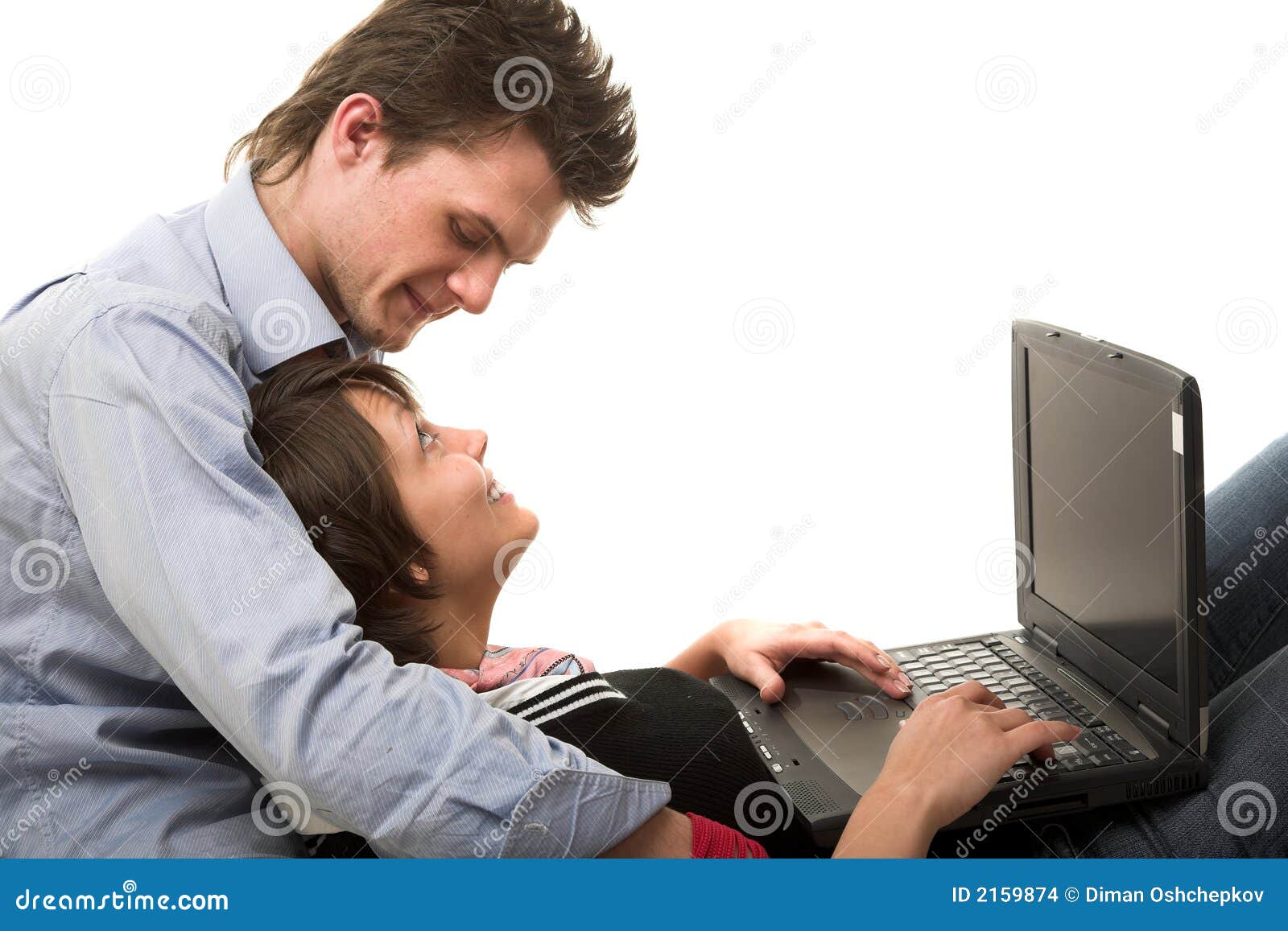 Loving couple and notebook stock photo. Image of cheerful - 2159874