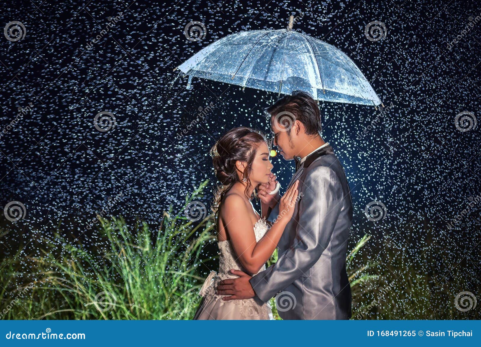 The Loving Couple in the Rain Stock Image - Image of sensuality ...