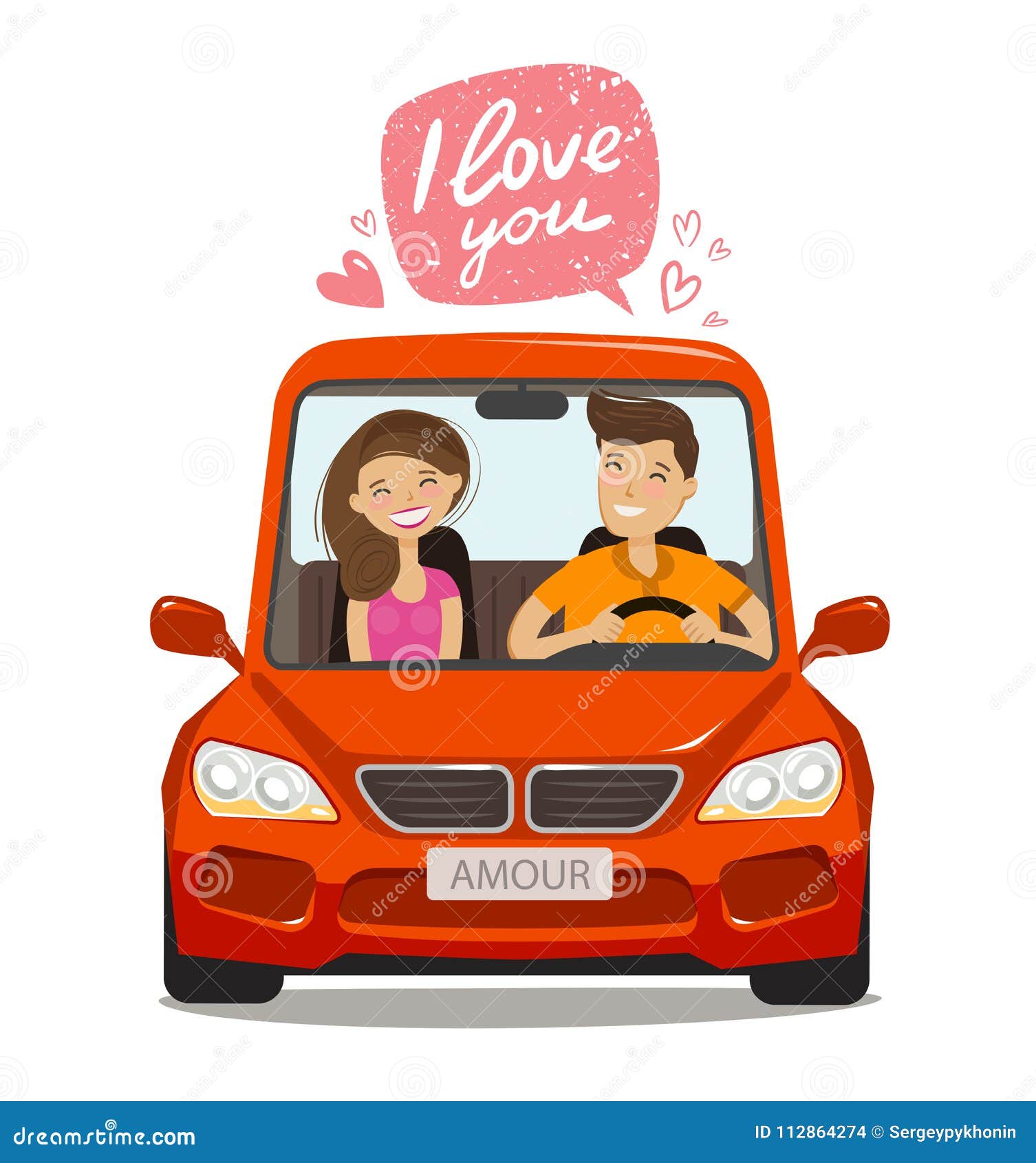 Loving Couple Riding On Car Love Concept Stock Vector Illustration