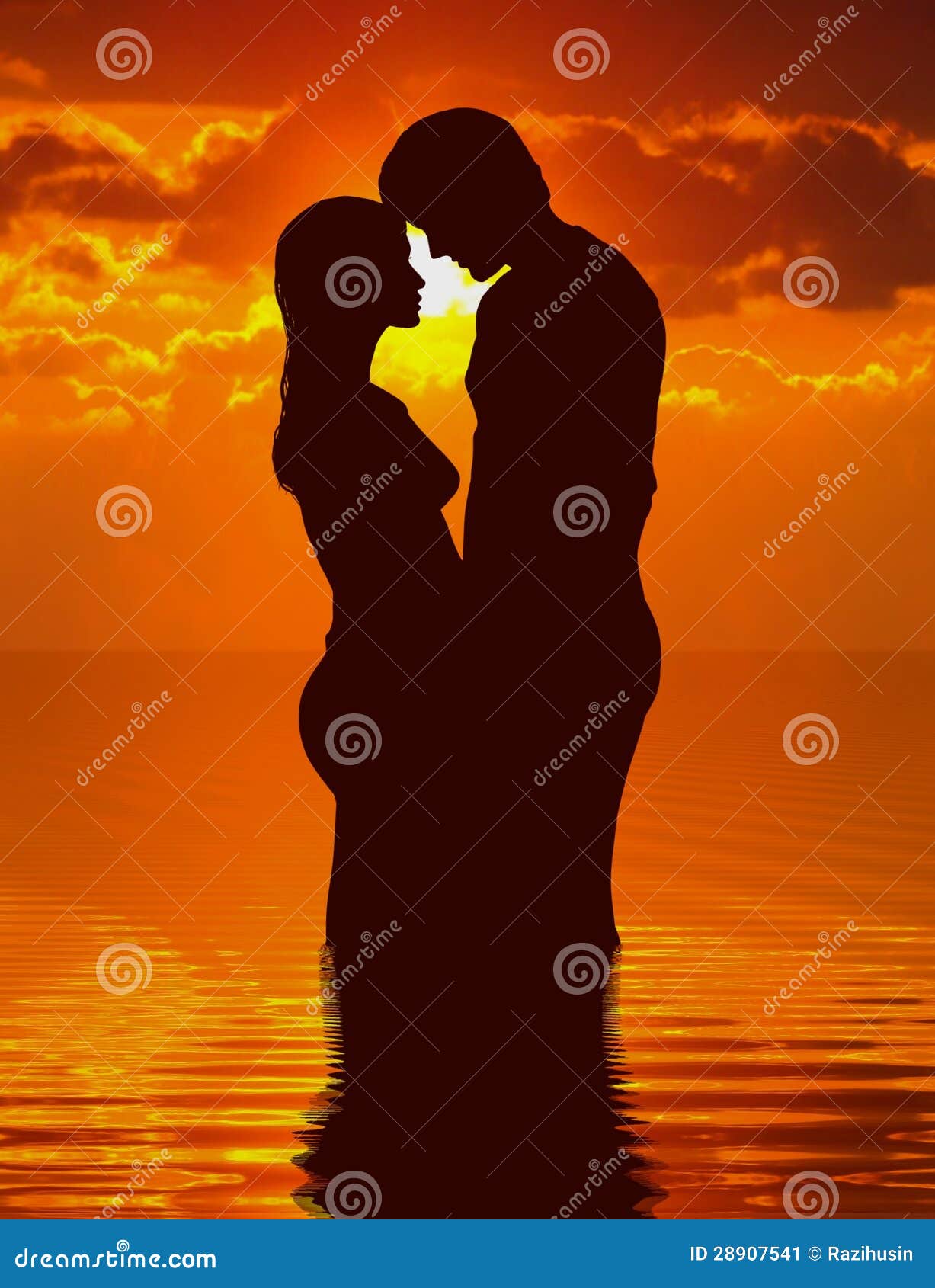 Loving couple under sunset stock illustration. Illustration of dawn ...
