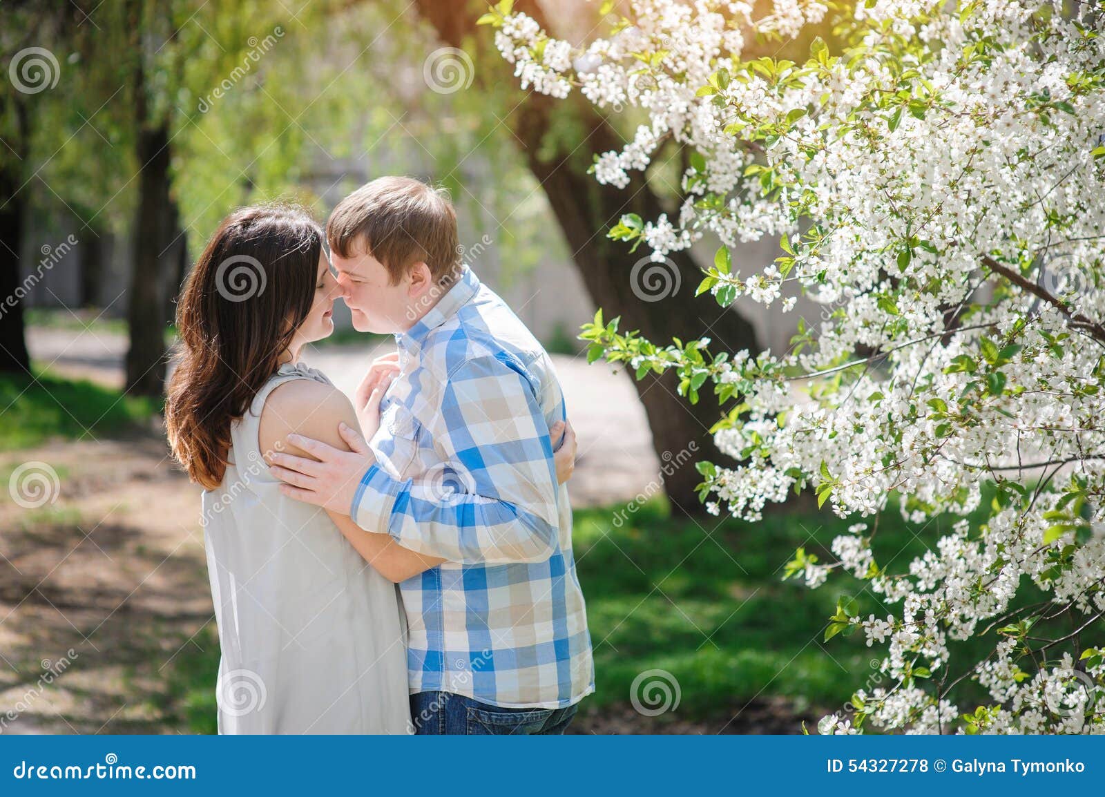 Loving Couple Walking in the Spring Park Stock Photo - Image of ...