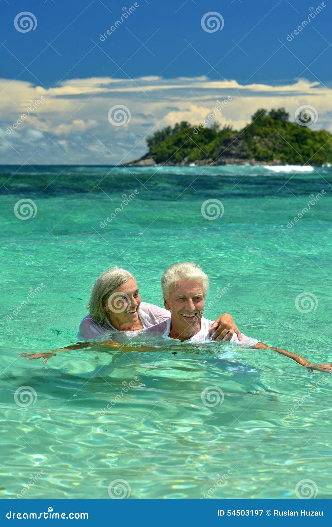 Loving Elderly Couple Bathing in the Sea Stock Image - Image of people ...