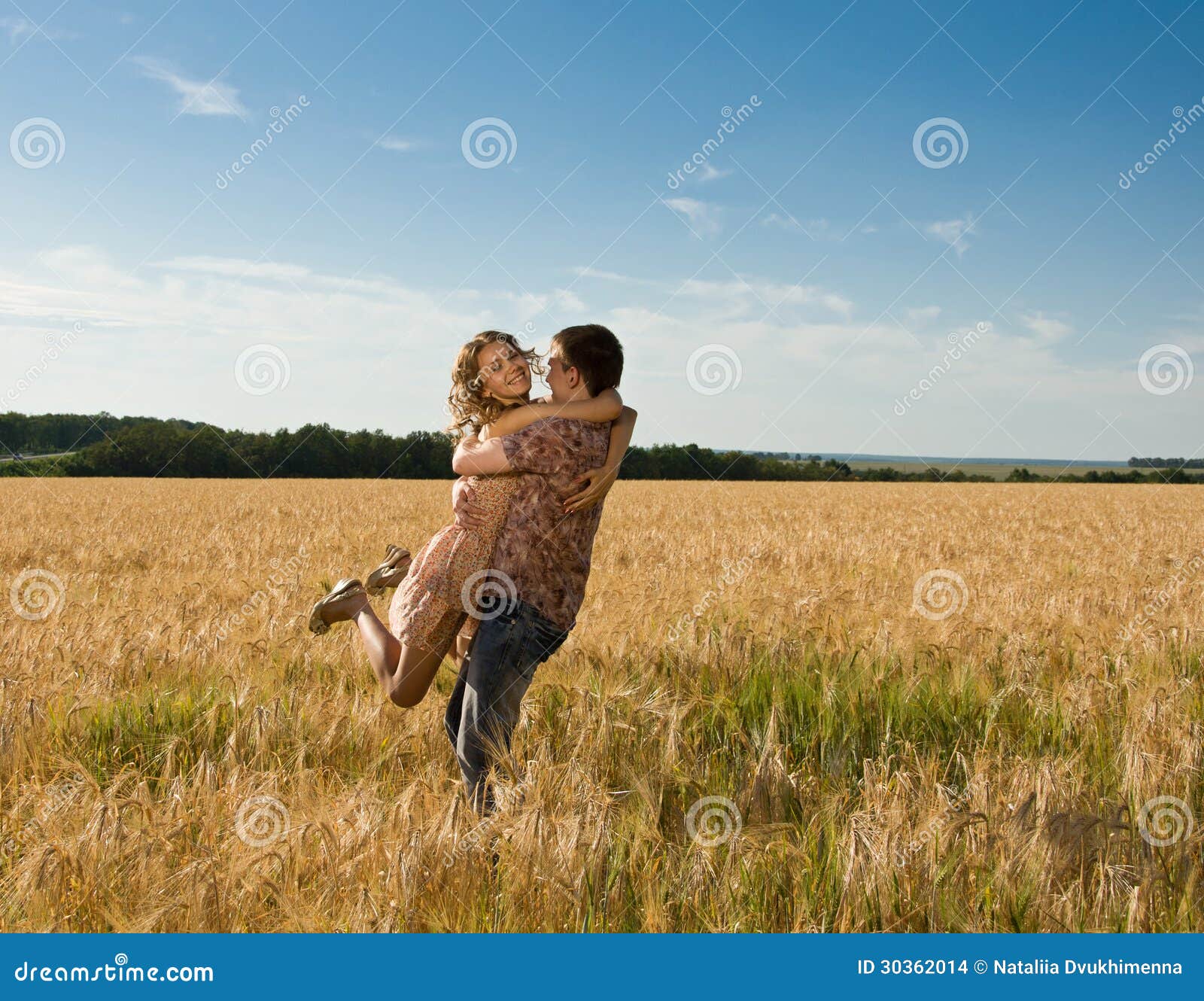 Loving Happy Couple on Field Stock Photo - Image of boyfriend ...