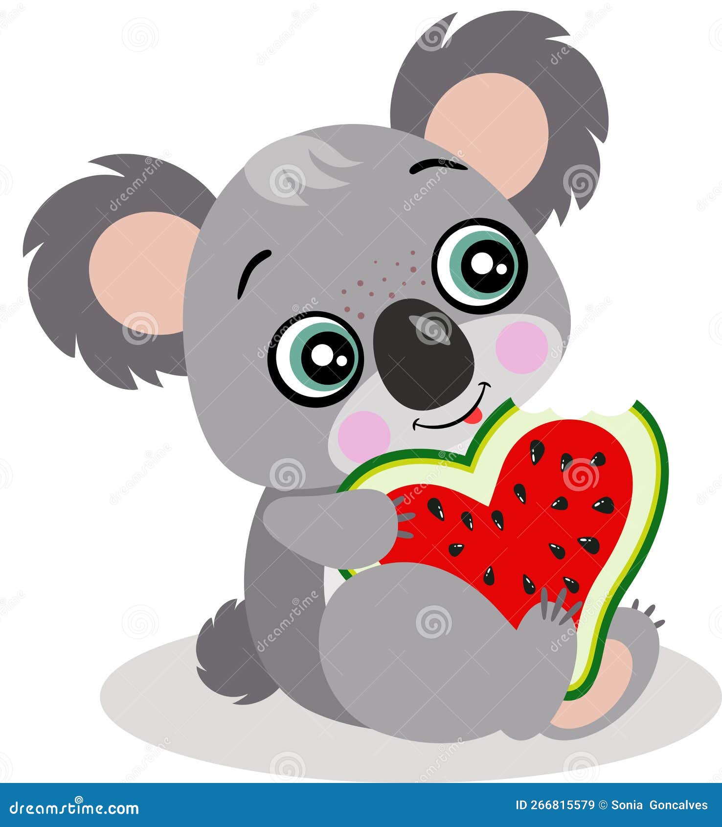 Loving Koala Eating Heart Shaped Slice of Watermelon Stock Vector ...