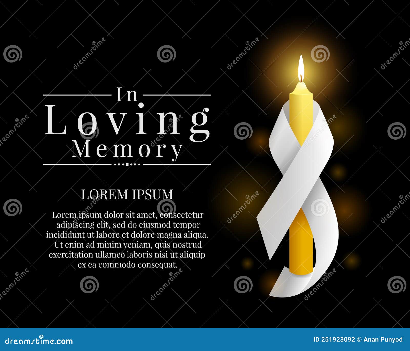 In Loving Memory Text And Candle Light With White Ribbon Roll Around On ...
