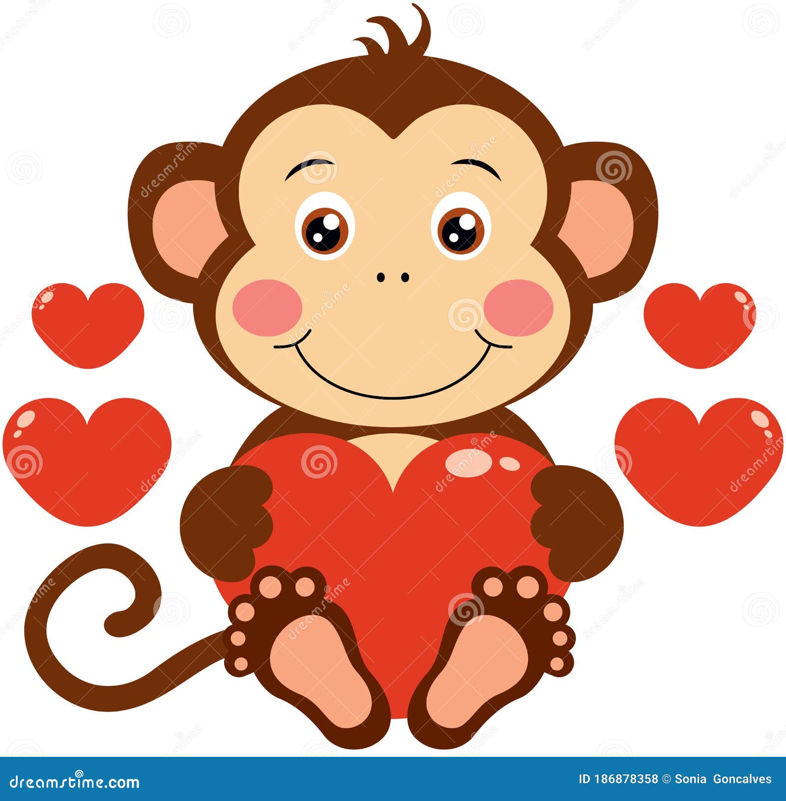 Monkey With Hearts And Flower Vector Illustration | CartoonDealer.com ...