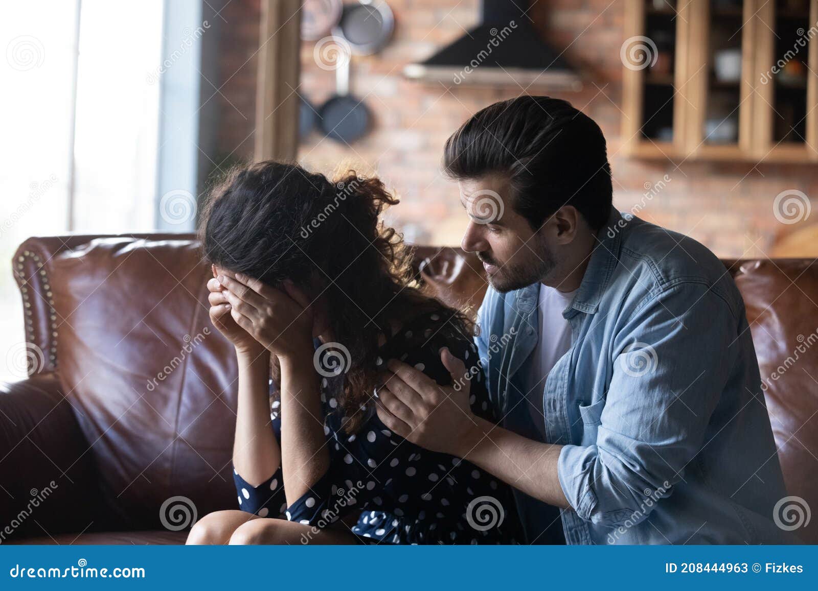 Loving Husband Hug Comfort Unhappy Crying Wife Stock Image Image Of
