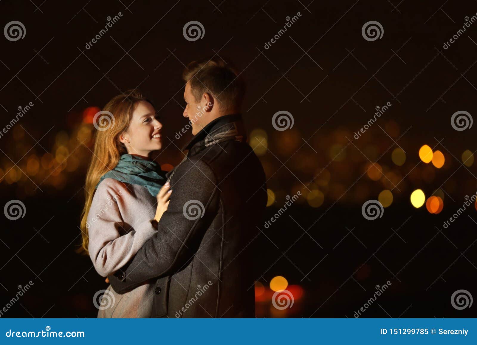 Loving Young Couple on Romantic Date at Night Stock Image - Image of ...