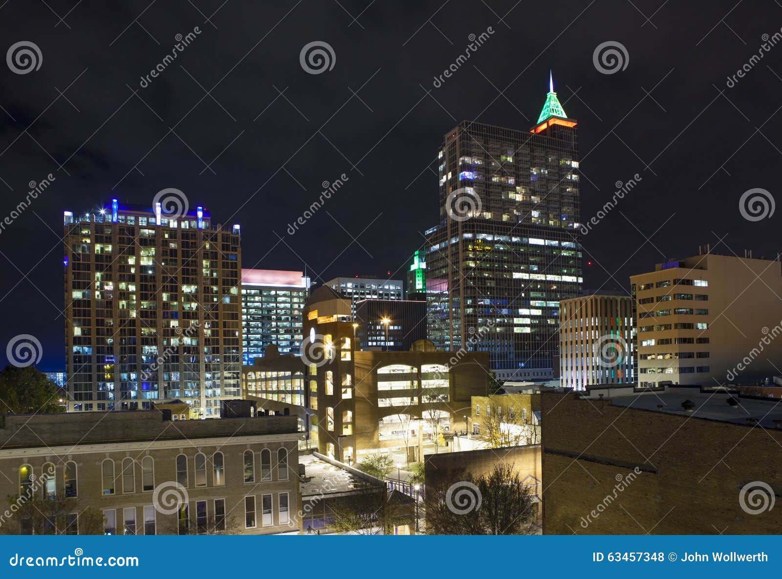 Low Aerial View of Raleigh at Night Stock Photo - Image of populated ...