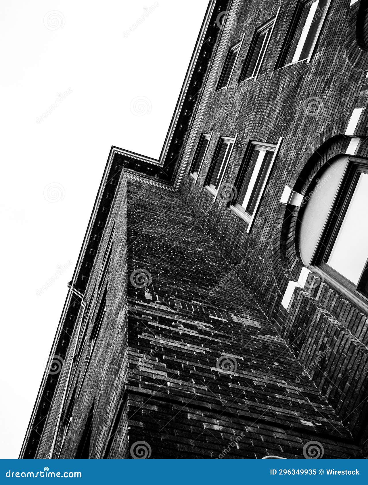 Low Angle of a Brick Building in Grayscale Stock Image - Image of urban ...