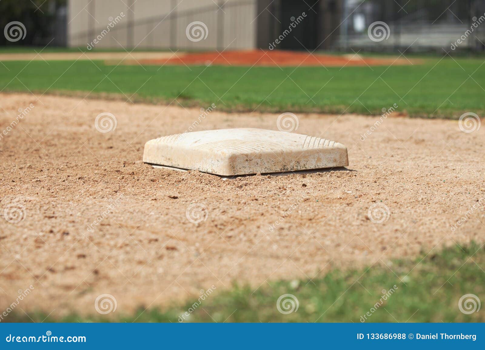 Close Up Low Angle View of Third Base on a Youth Baseball Field Stock ...