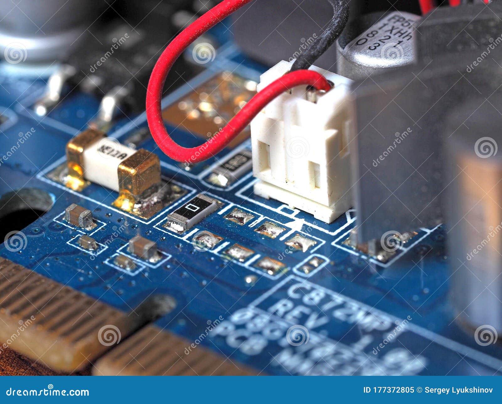 Close-up of the Video Card Chip Showing the Board and Capacitors Stock ...