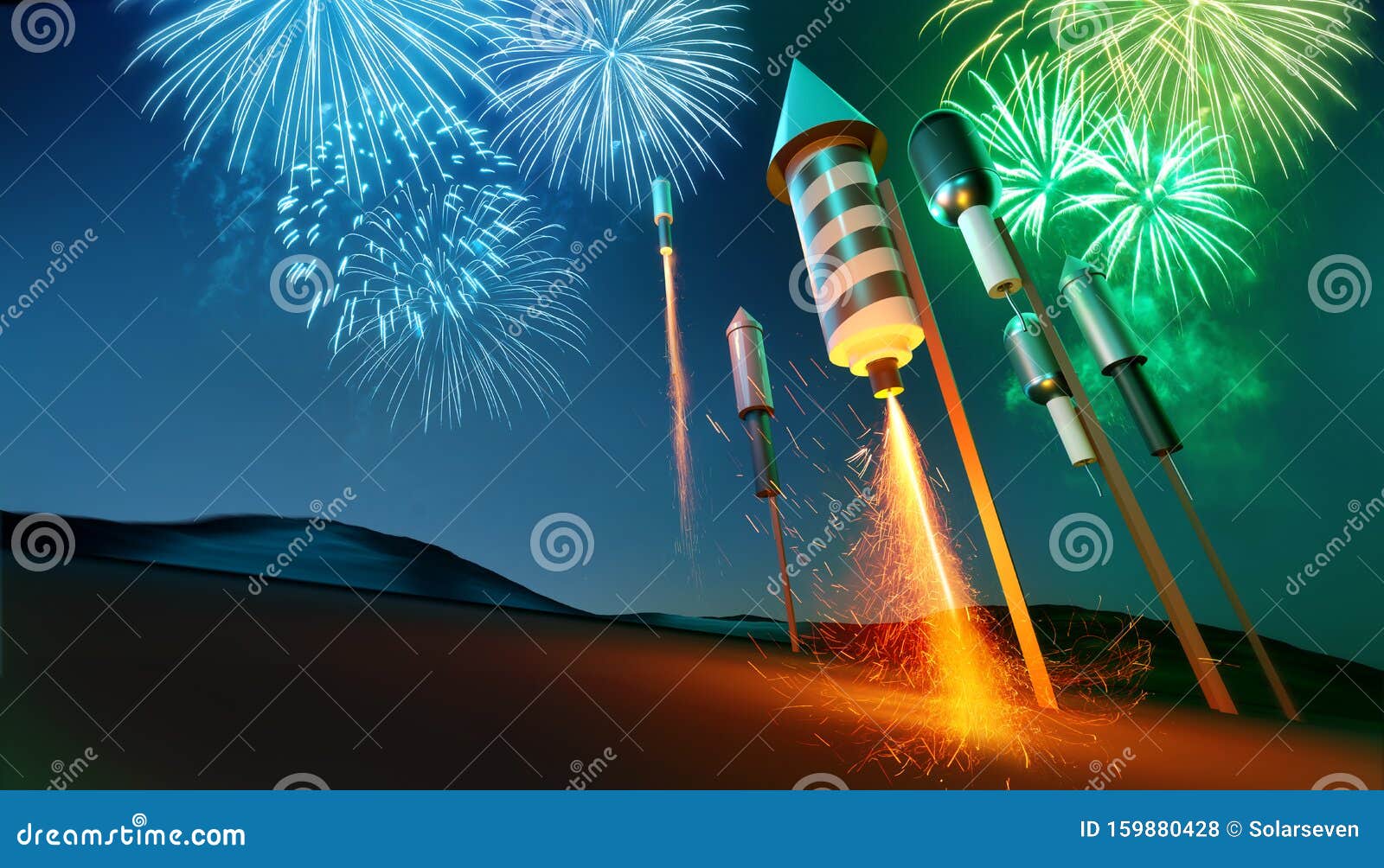 Low Angle Fireworks Display Party Stock Illustration - Illustration of ...