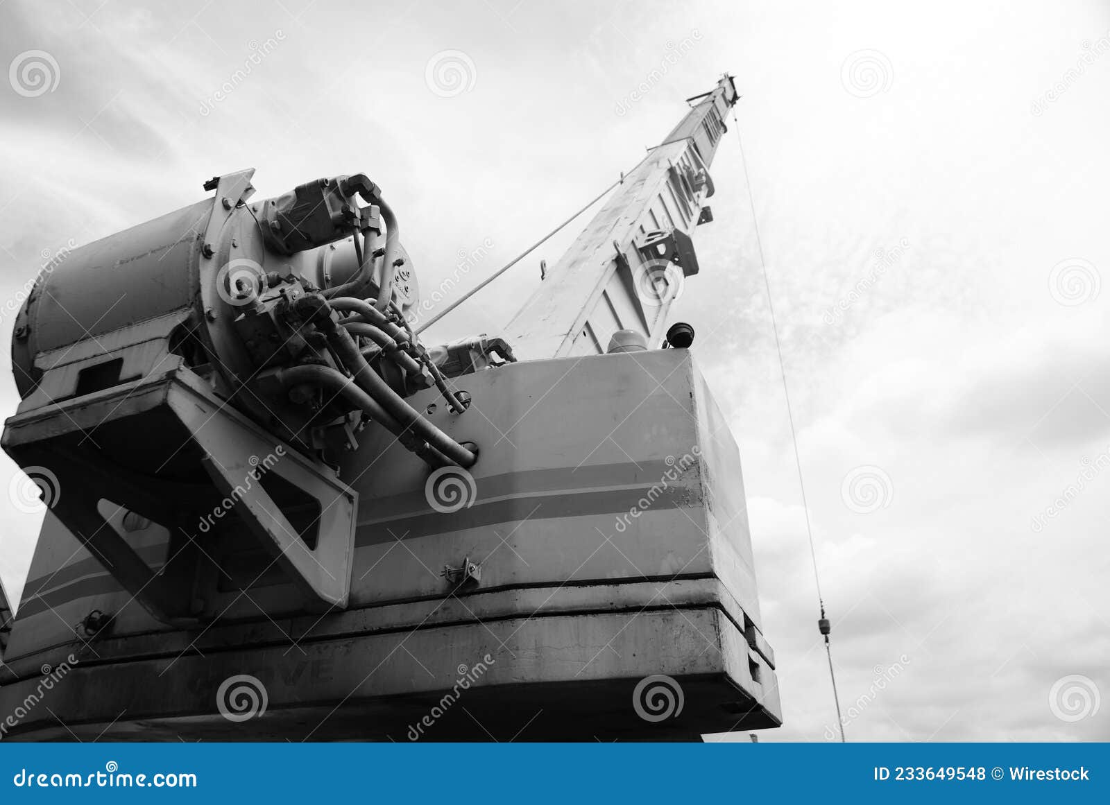 Low Angle Grayscale Shot of a Construction Crane Stock Photo - Image of ...