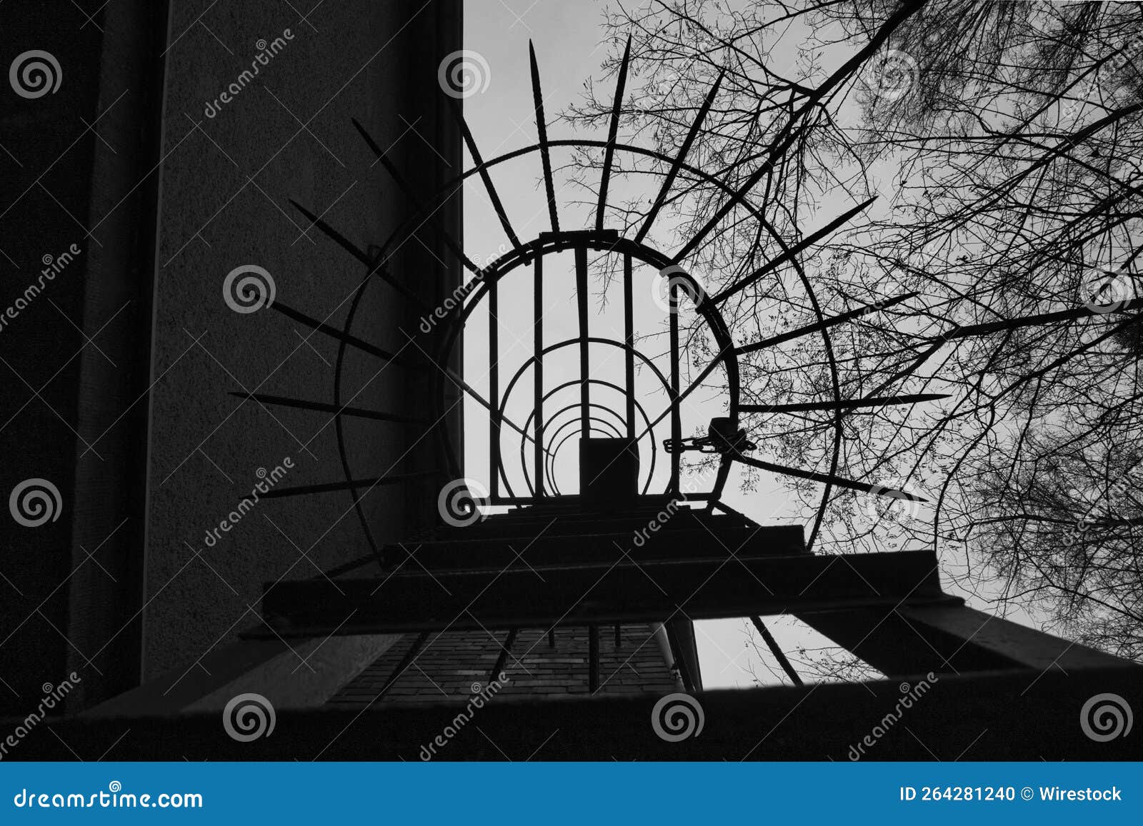 Low Angle Grayscale of a Spiky Structure on the Building Stock Photo ...