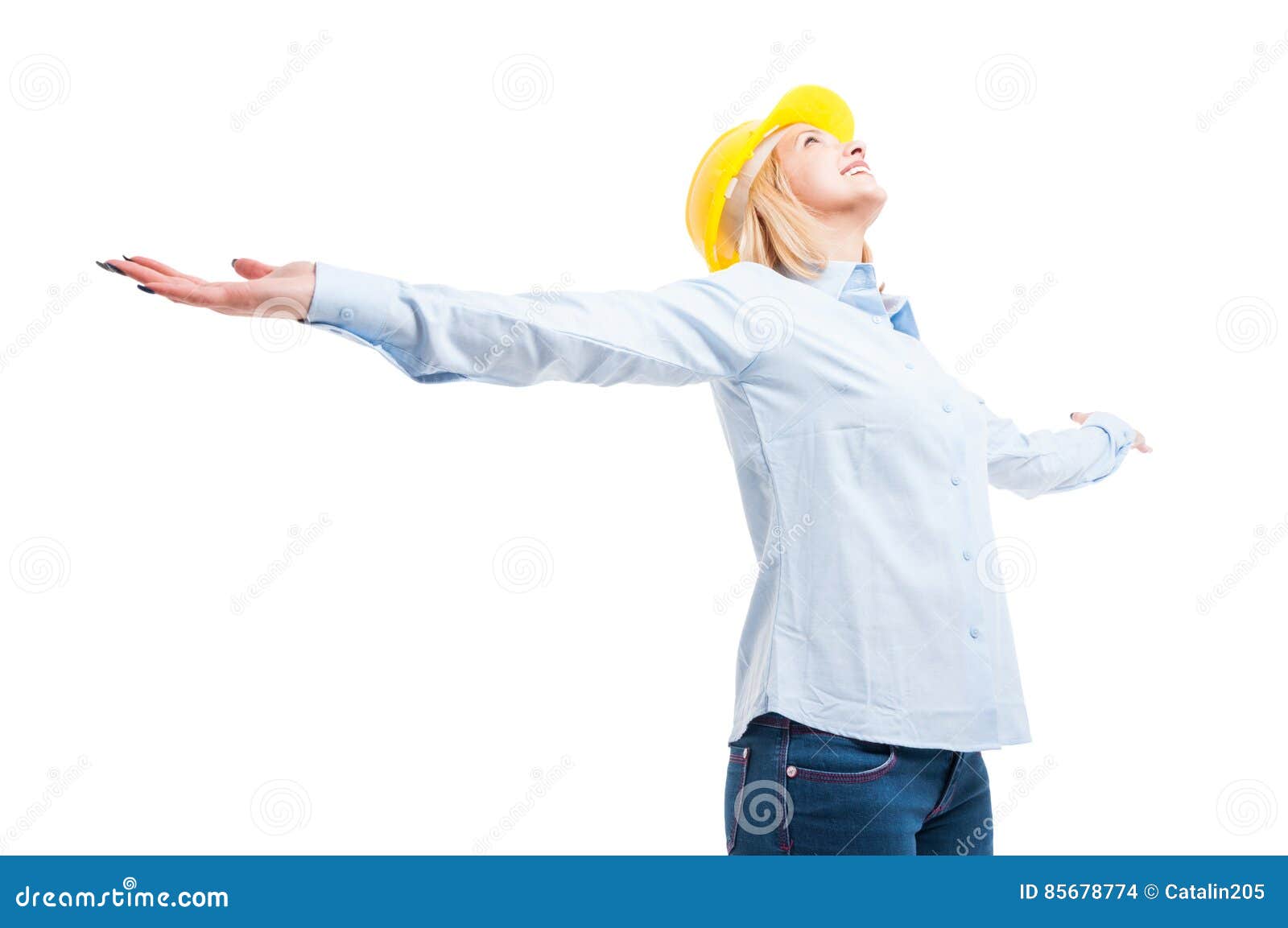 Low Angle Hero Shot Female Engineer Posing Looking Happy Stock Photo ...